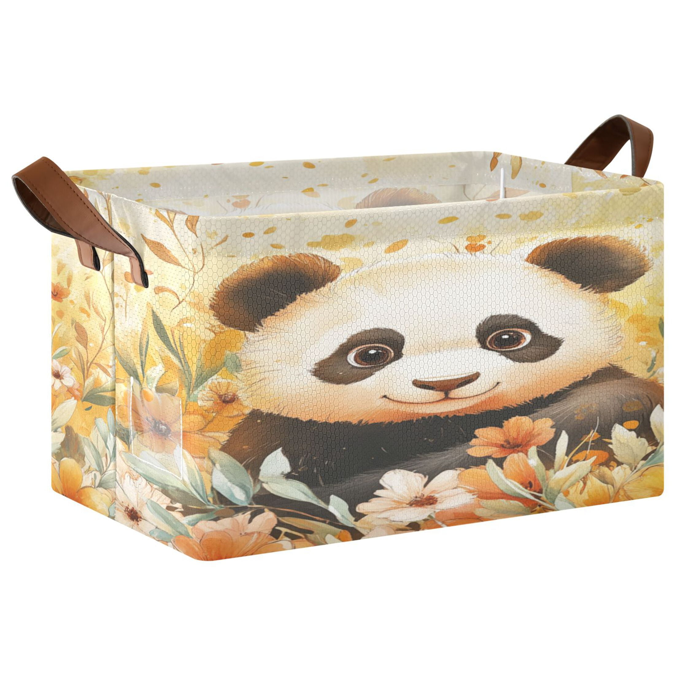 Cute Panda Surrounded by Flowers Storage Basket Soccer Plaid Fabric ...