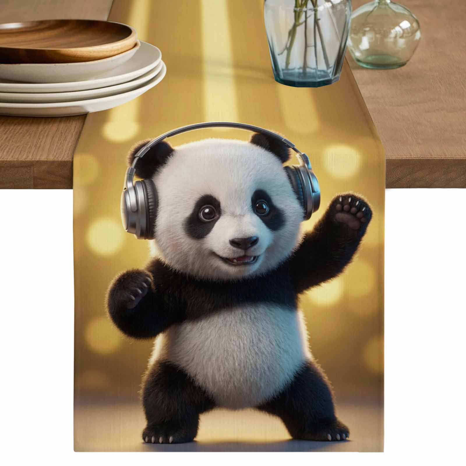 Cute Panda Table Runner 72 Inches, Funny Abstract Animals Print Bed ...