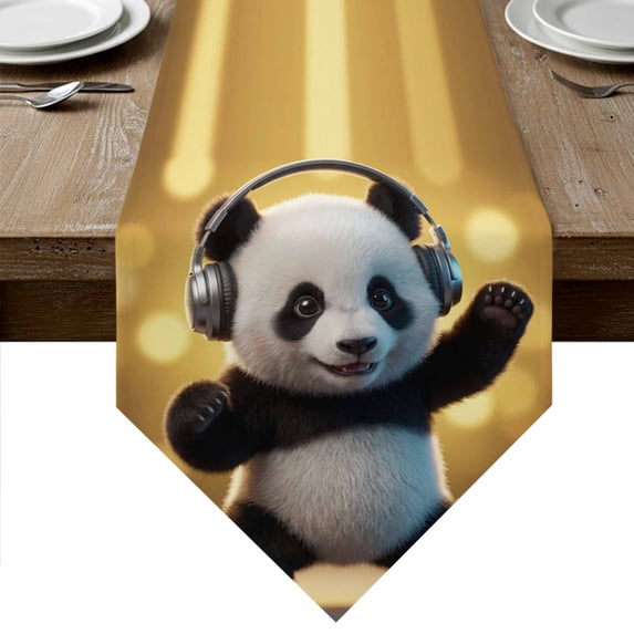 Cute Panda Table Runner Linen Burlap Table Runner 108 Inches Long Funny ...