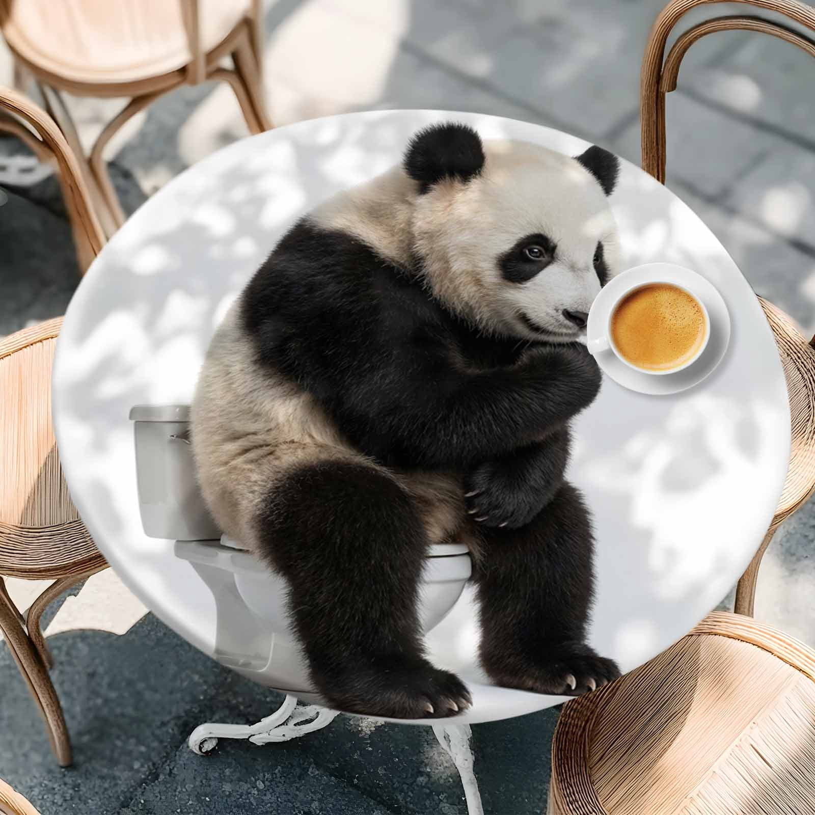 Cute Panda on Toilets Round Fitted Tablecloth with Elastic Edge ...