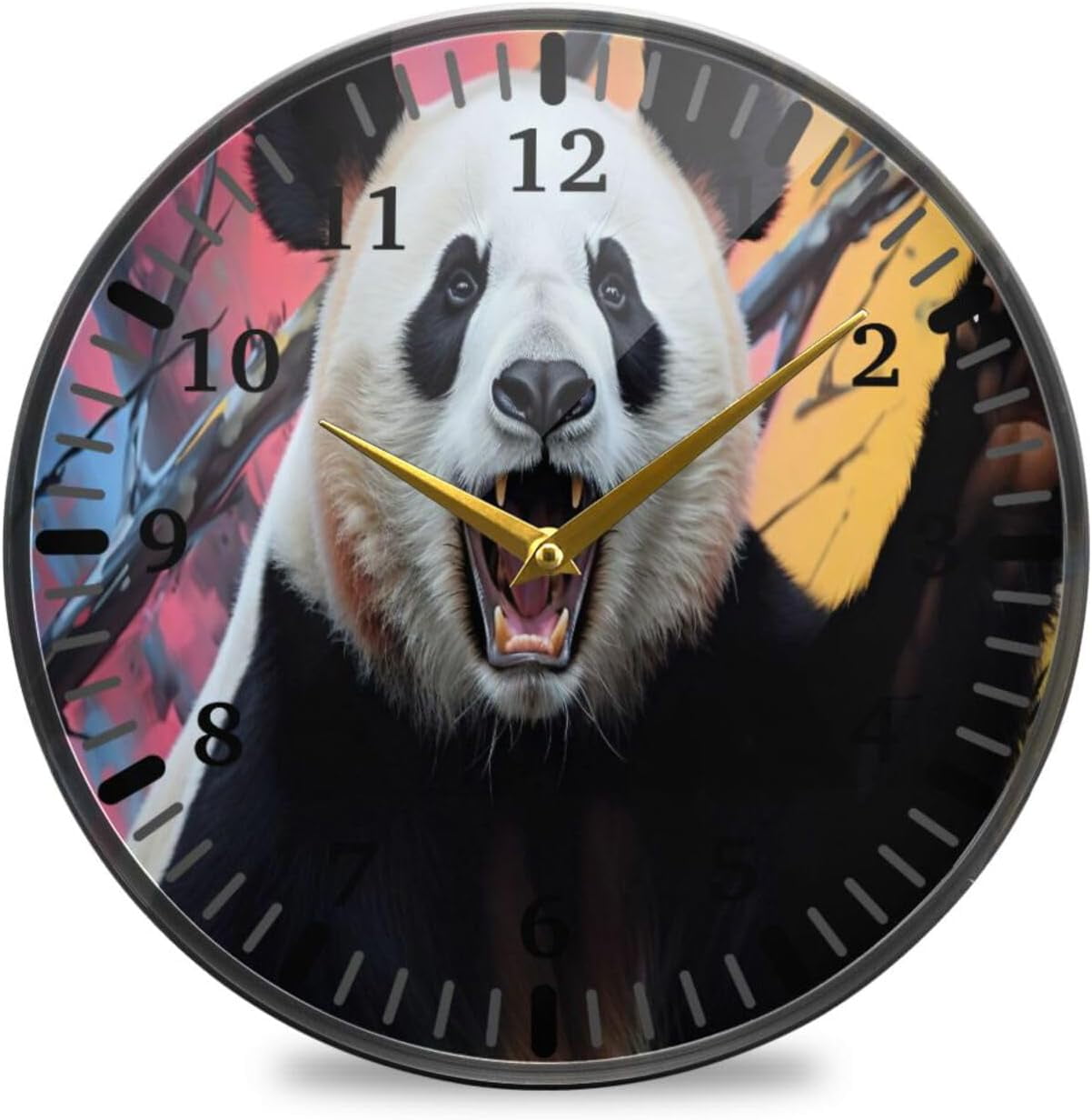 Cute Panda Wall Clock Silent Non-Ticking Round 10 Inch Quartz Battery ...