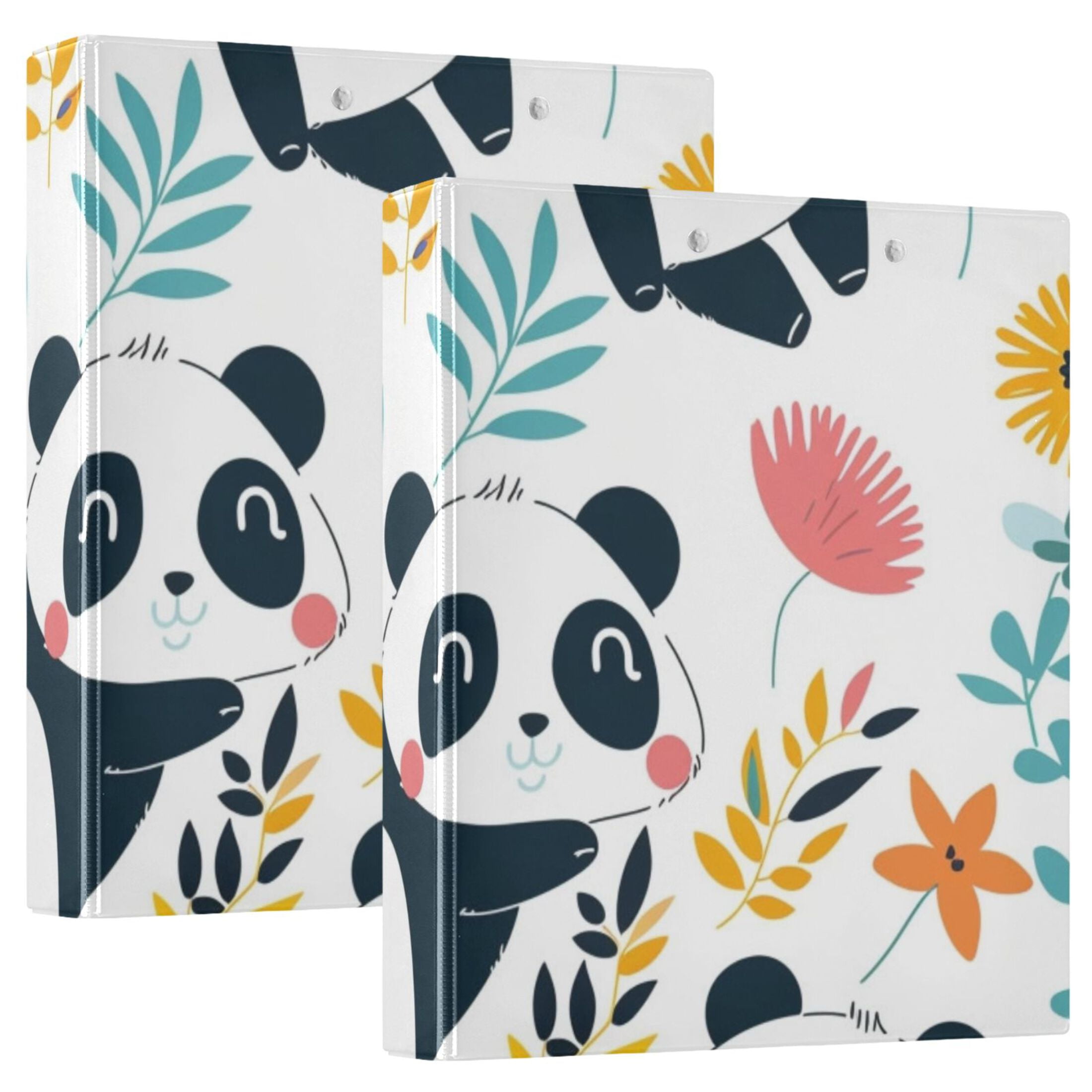 Cute Panda and Flower 3 Ring Hardcover Binders 1.5" Round Rings for ...