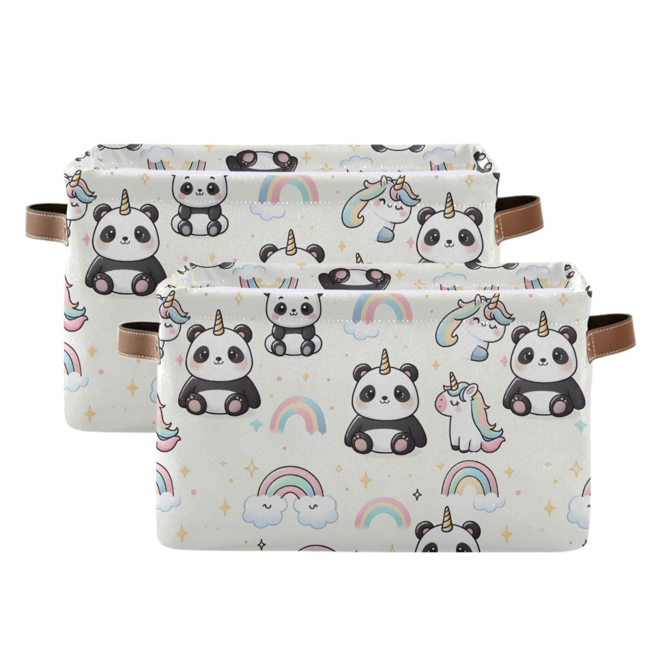 Cute Panda and Unicorn Storage Bins with Handle Fabric Organizer Basket ...