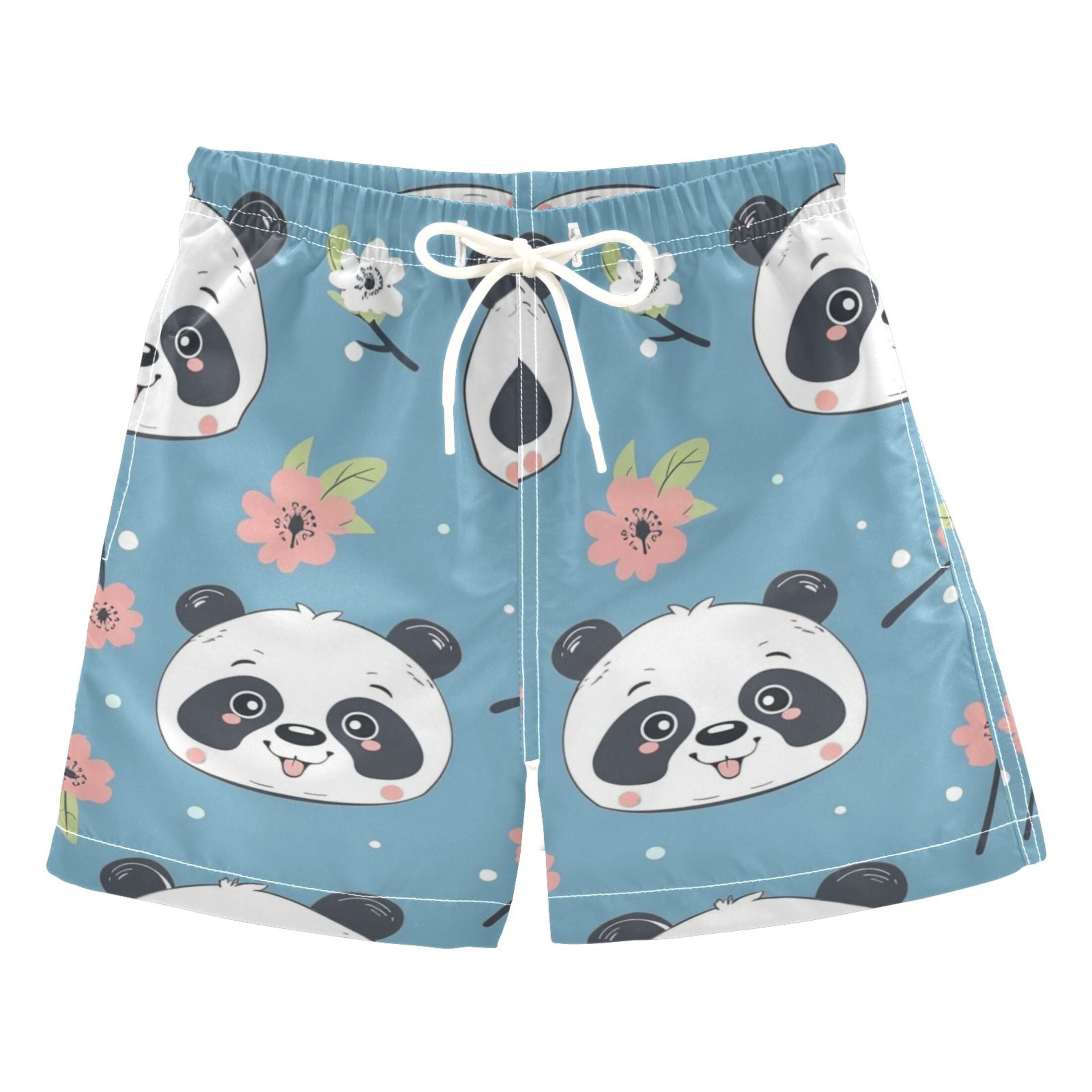 Cute Pandas Flowers Boys' Swim Trunks Board Shorts Beach Pants Bathing ...