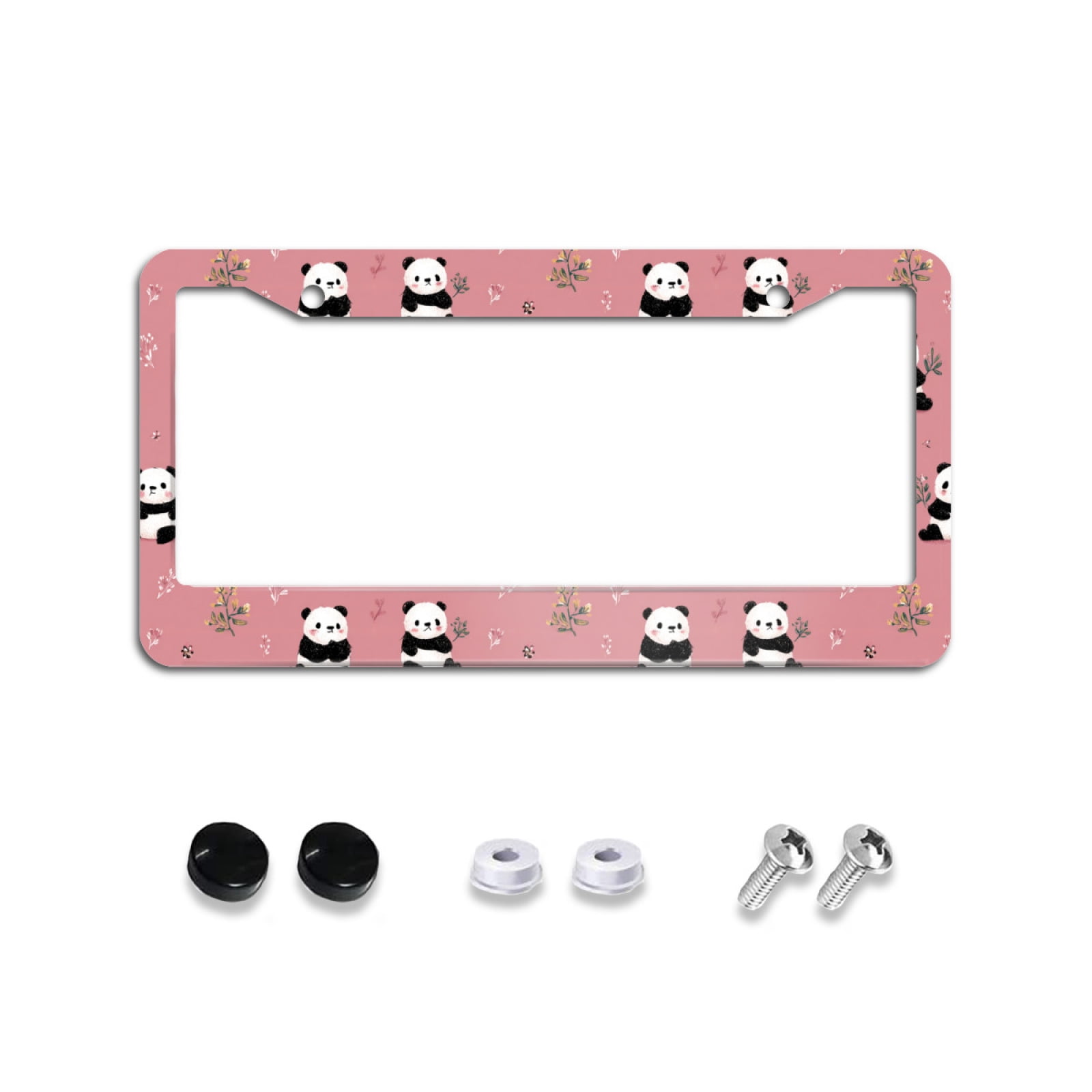 Cute Pandas License Plate Frames Universal Aluminum Tag Holder Cover ...