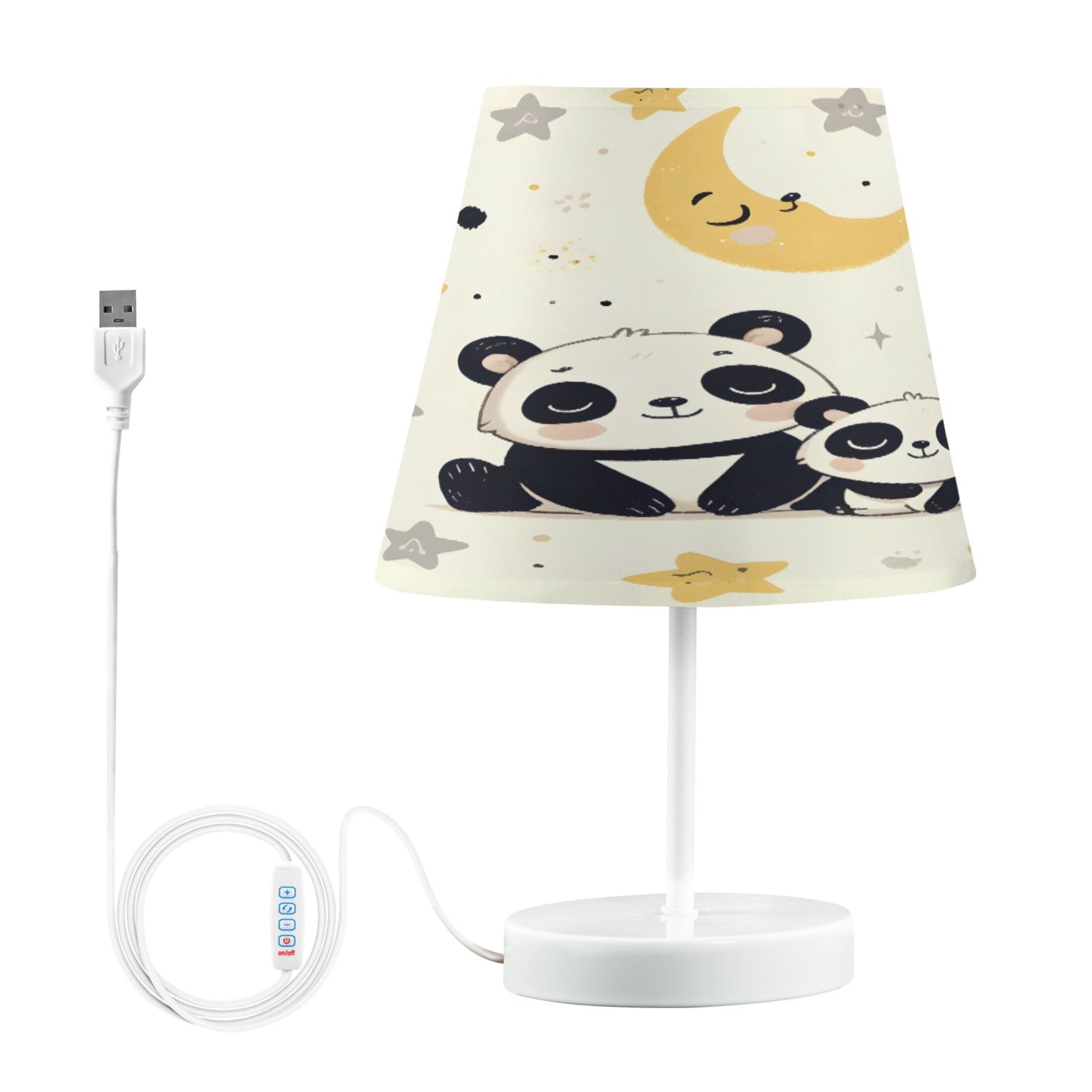 Cute Pandas Moon Star Desk Lamp LED Table Nightstand Lamps with 3 Color ...