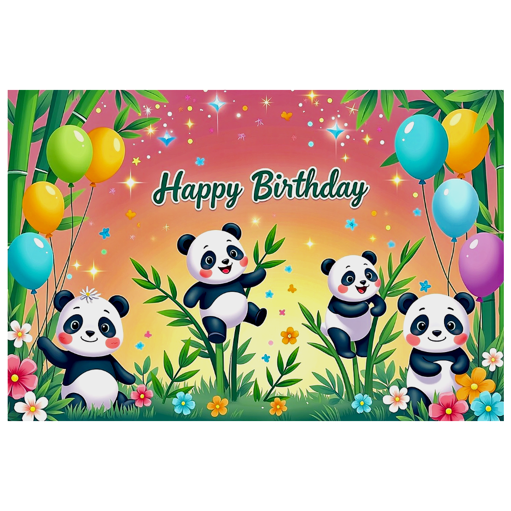 Cute Pandas Themed Happy Birthday Banner Party Decoration Backdrop ...