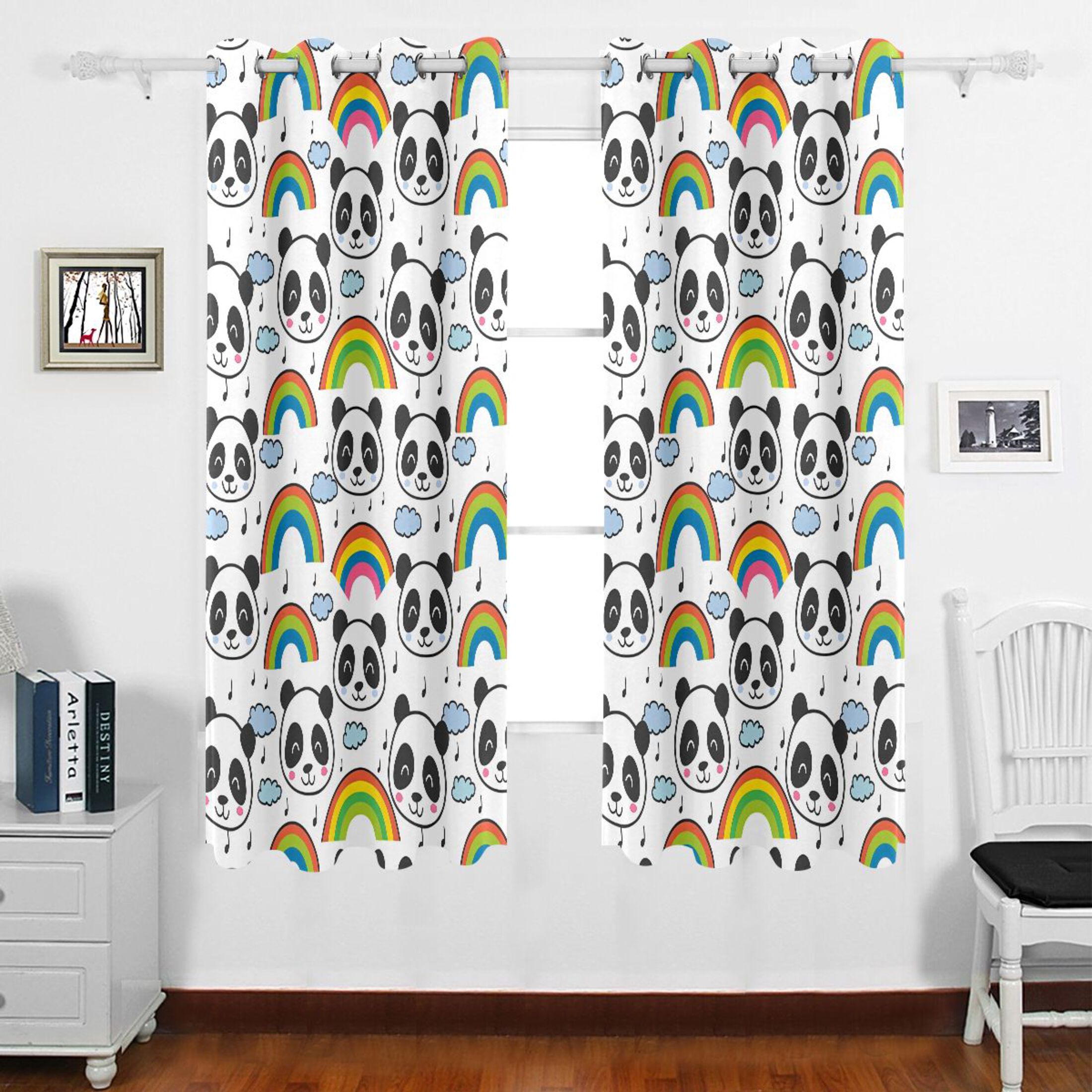 Cute Pandas and Rainbows Grommet Blackout Curtains Thermal Insulated ...