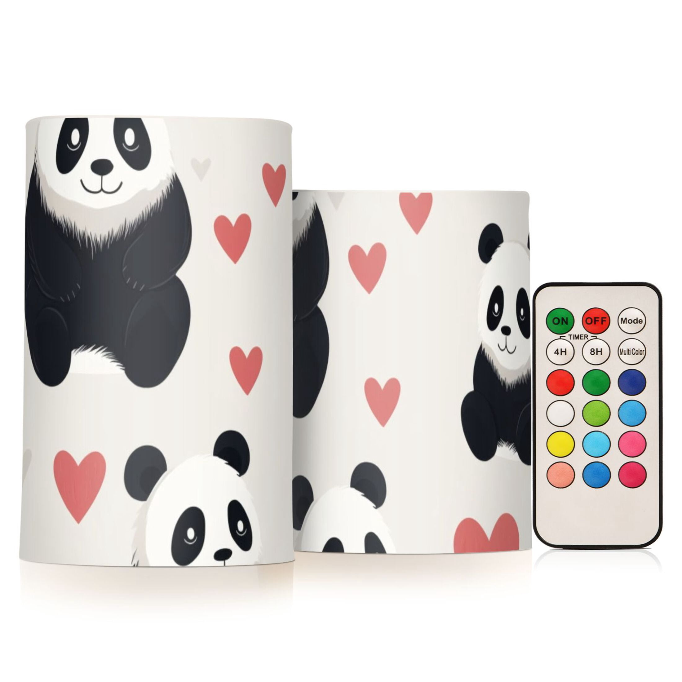 Cute Pandas and Red Heart Flameless Candles with Remote Timer LED ...
