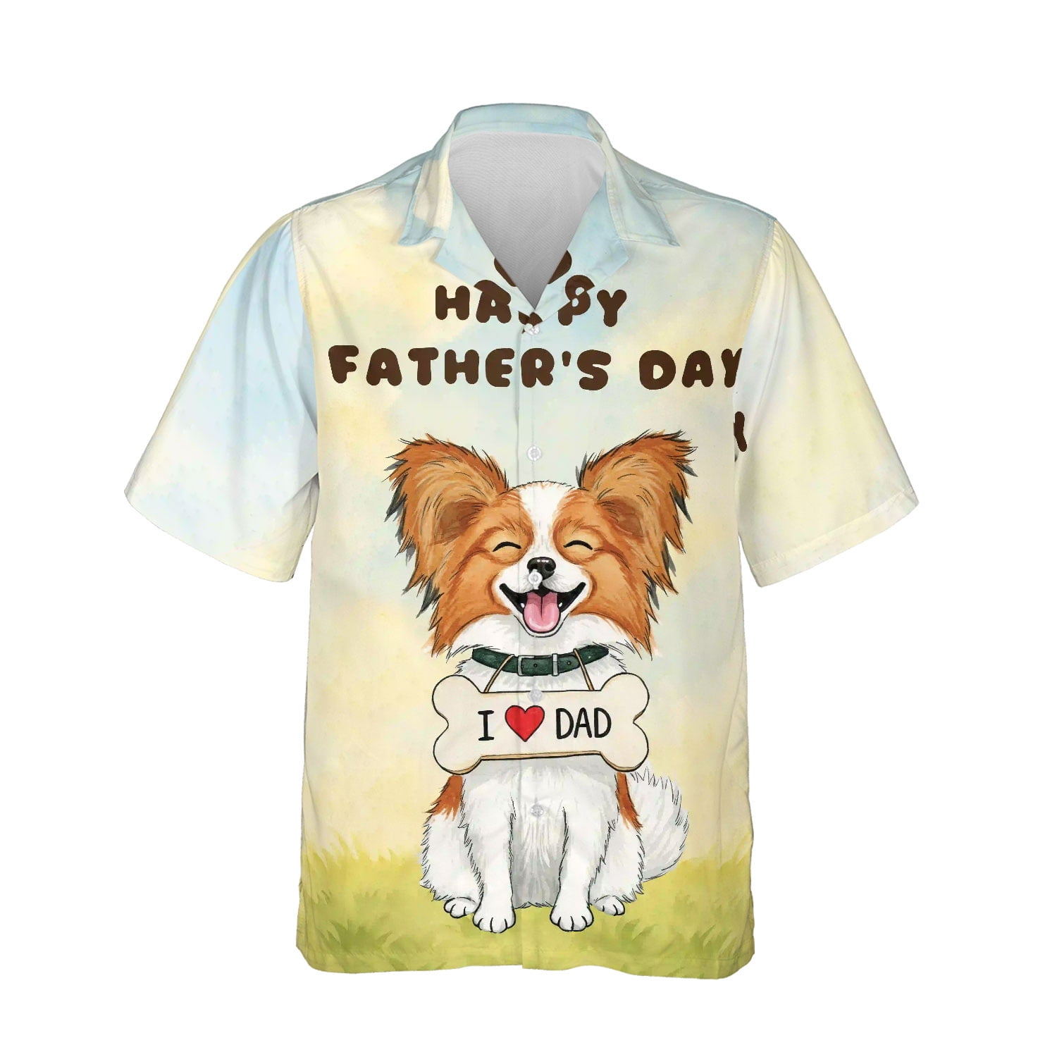 Cute Papillon Loves Dad Happy Father's Day Hawaiian Shirt Breathable Summer Unisex Merch Pap ...