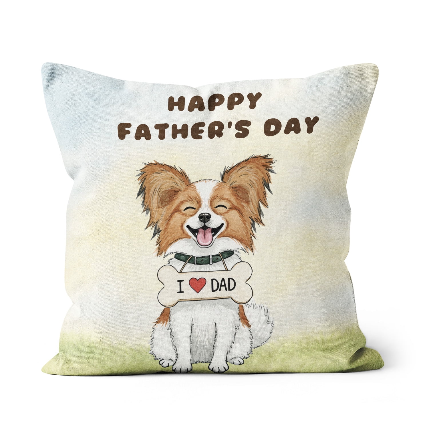 Cute Papillon Loves Dad Happy Father's Day Pillow Cushion Double Sided ...