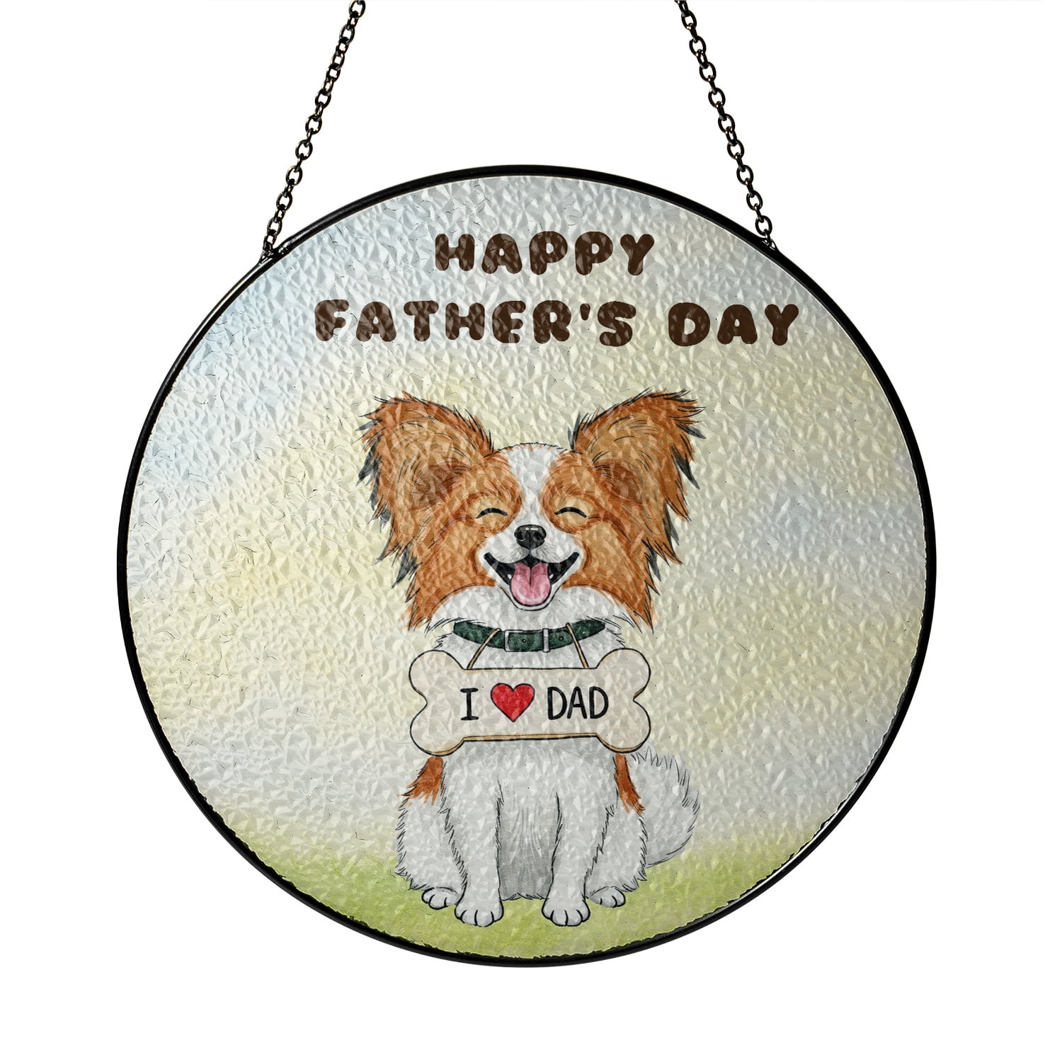 Cute Papillon Loves Dad Happy Father's Day Stained Glass Suncatcher Pap Butterfly Dog Lover ...