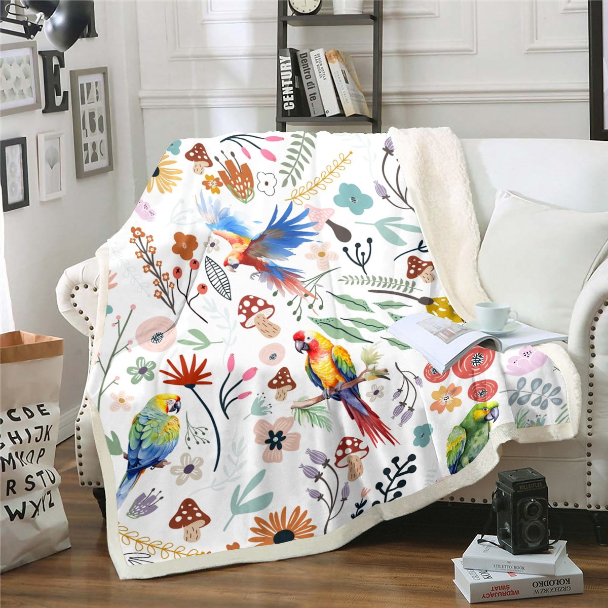 Cute Parrot Blanket Mushroom Floral Throw Blanket 30"x40",Cartoon ...