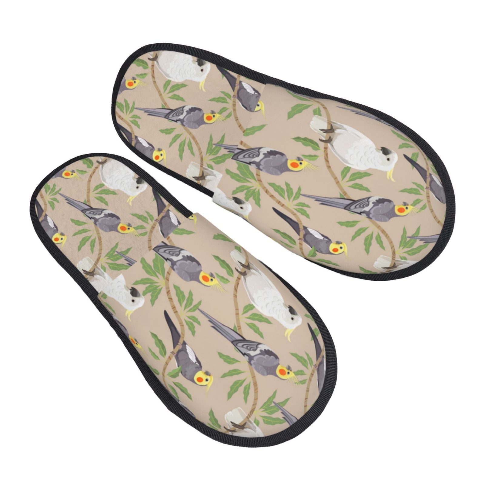 Cute Parrot On Branch House Slippers for Women Indoor, Fuzzy Warm Women ...