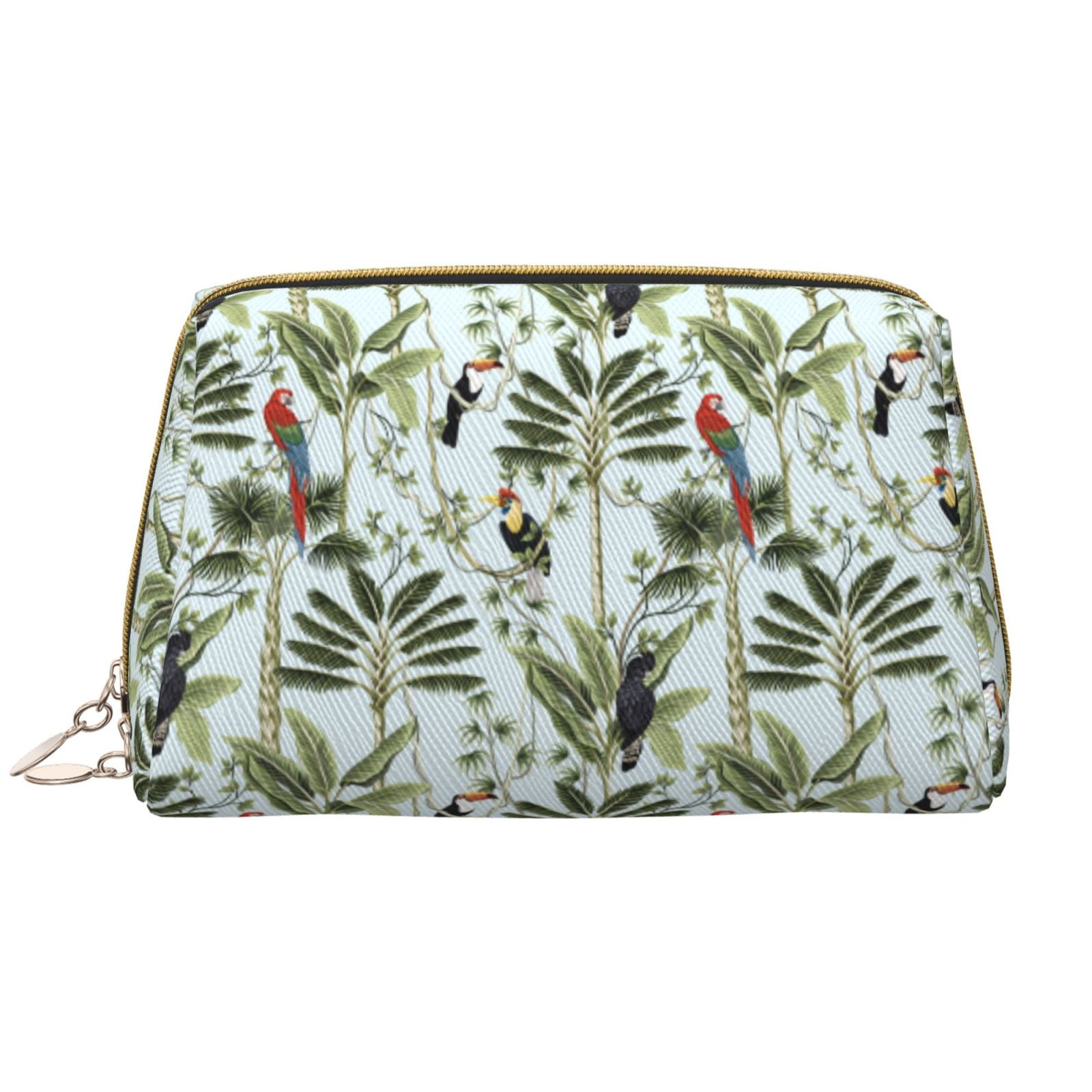Cute Parrot Toucan Palm Tree Makeup Bag, Large Capacity Cosmetic Bag ...