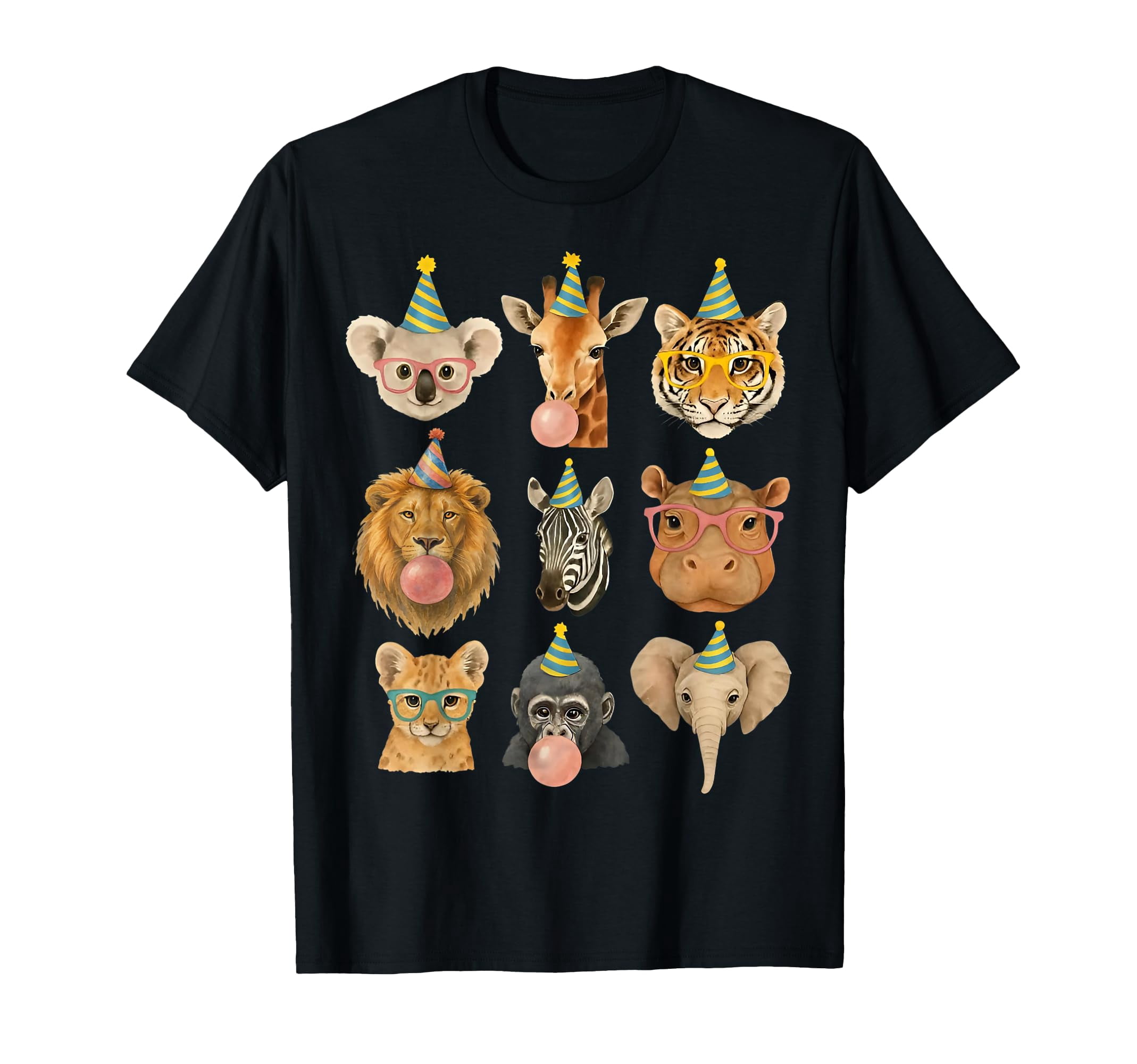 Cute Party Animals Wildlife Zoo Birthday T-Shirt with Animal Faces in ...