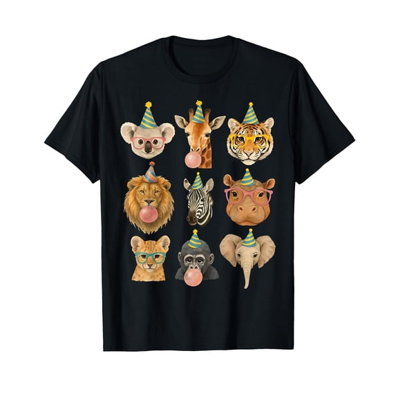 Cute Party Animals Wildlife Zoo Birthday T-Shirt with Animal Faces in ...