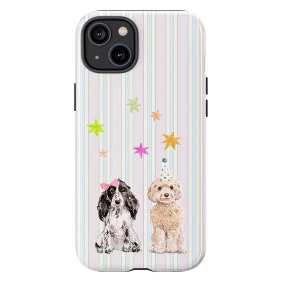 Cute Party Dog Phone Case, Pastel Stripe Puppy Art Cover for iPhone 17 ...