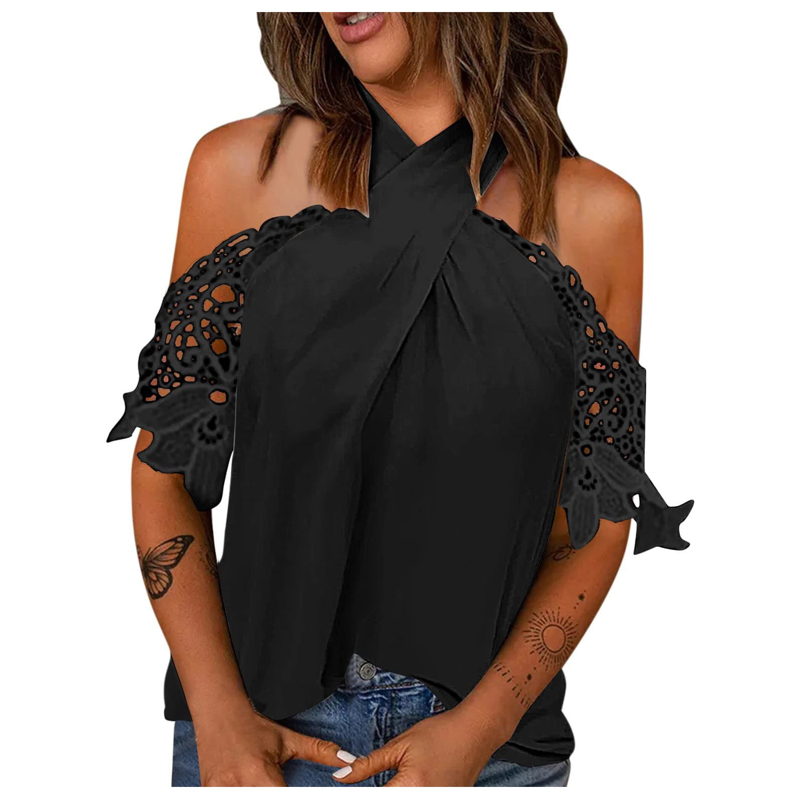 Cute Party Summer Tops for Women Plus Size Spaghetti Halter Crochet ...