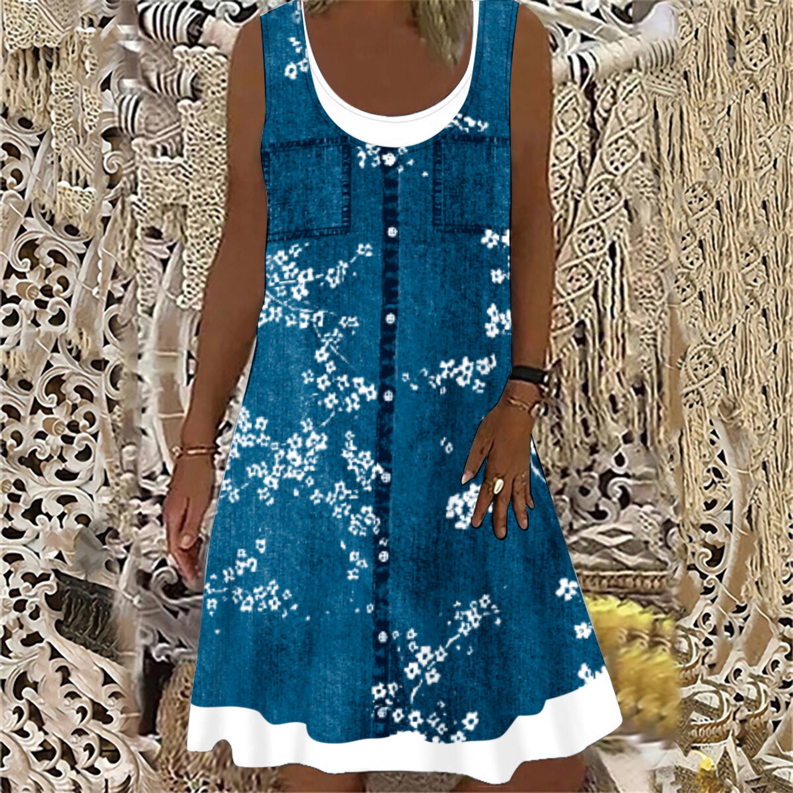 Cute Party Sun Dresses Daisy Print Knee Length Women's Casual Loose ...