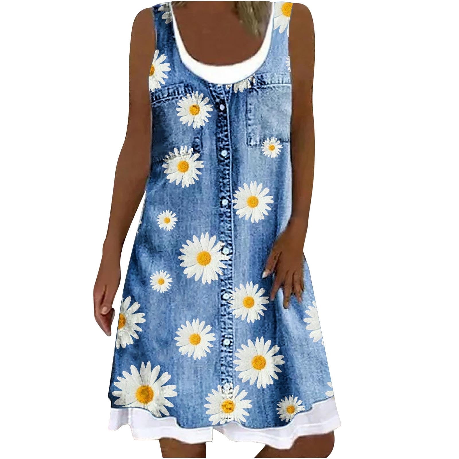 Usmixi Women's Daisy Print Sundress, Sleeveless Midi Summer Dress ...
