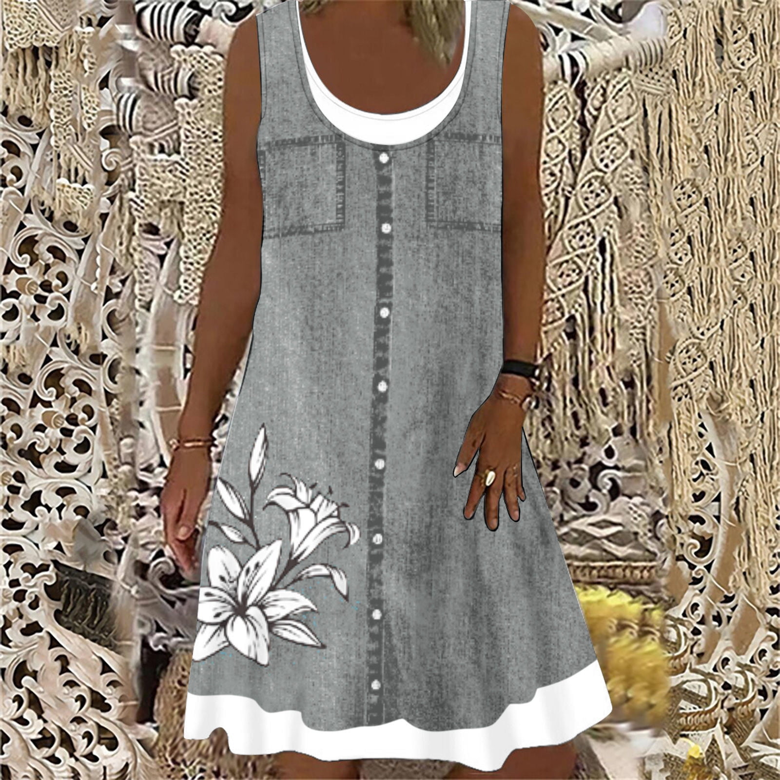 Cute Party Sun Dresses Daisy Print Knee Length Women's Casual Loose ...