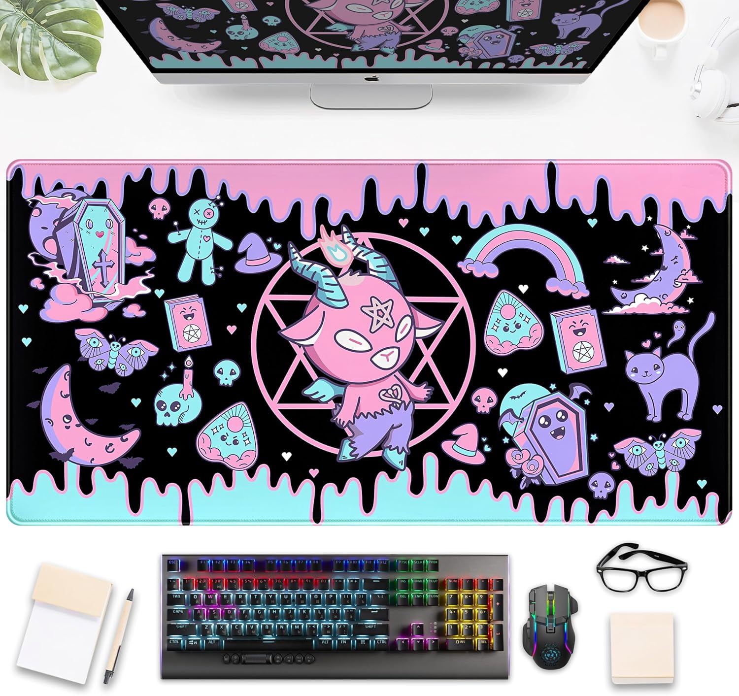 Cute Pastel Goth Desk Mat Kawaii Japanese XXL Extra Large Extended Desk ...