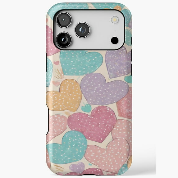 Cute Pastel Hearts Pattern Design iPhone Case 11 through 17 Pro Max ...