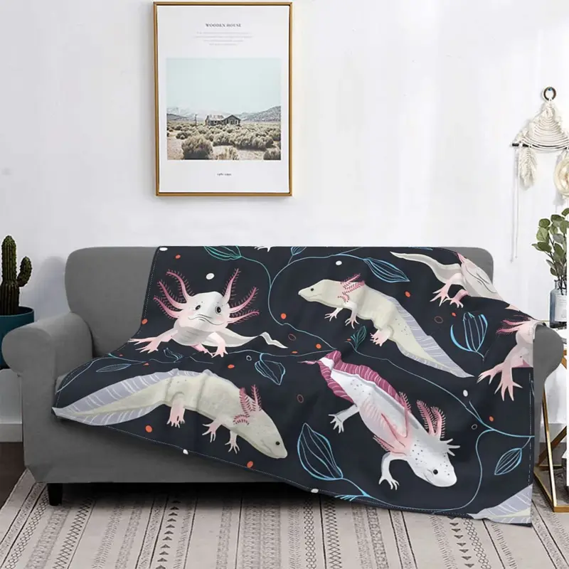 Cute Pattern Salamander Blanket Axolotl Lover Fleece Velvet Super Warm ...