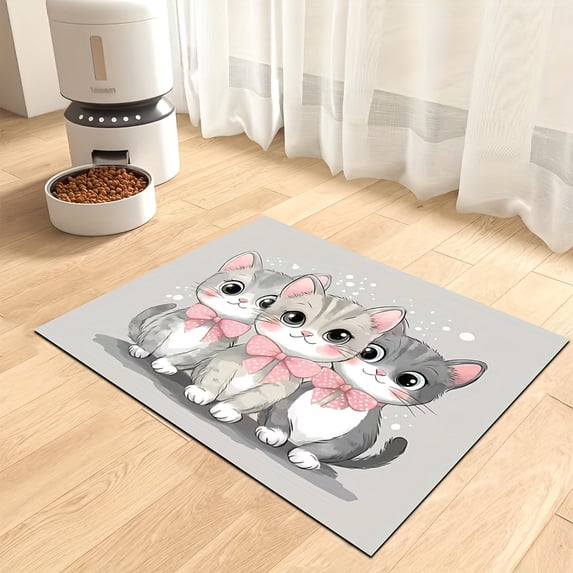 Cute Pattern Waterproof Pet Feeding Mat, Quick-Dry Absorbent Easy Clean ...