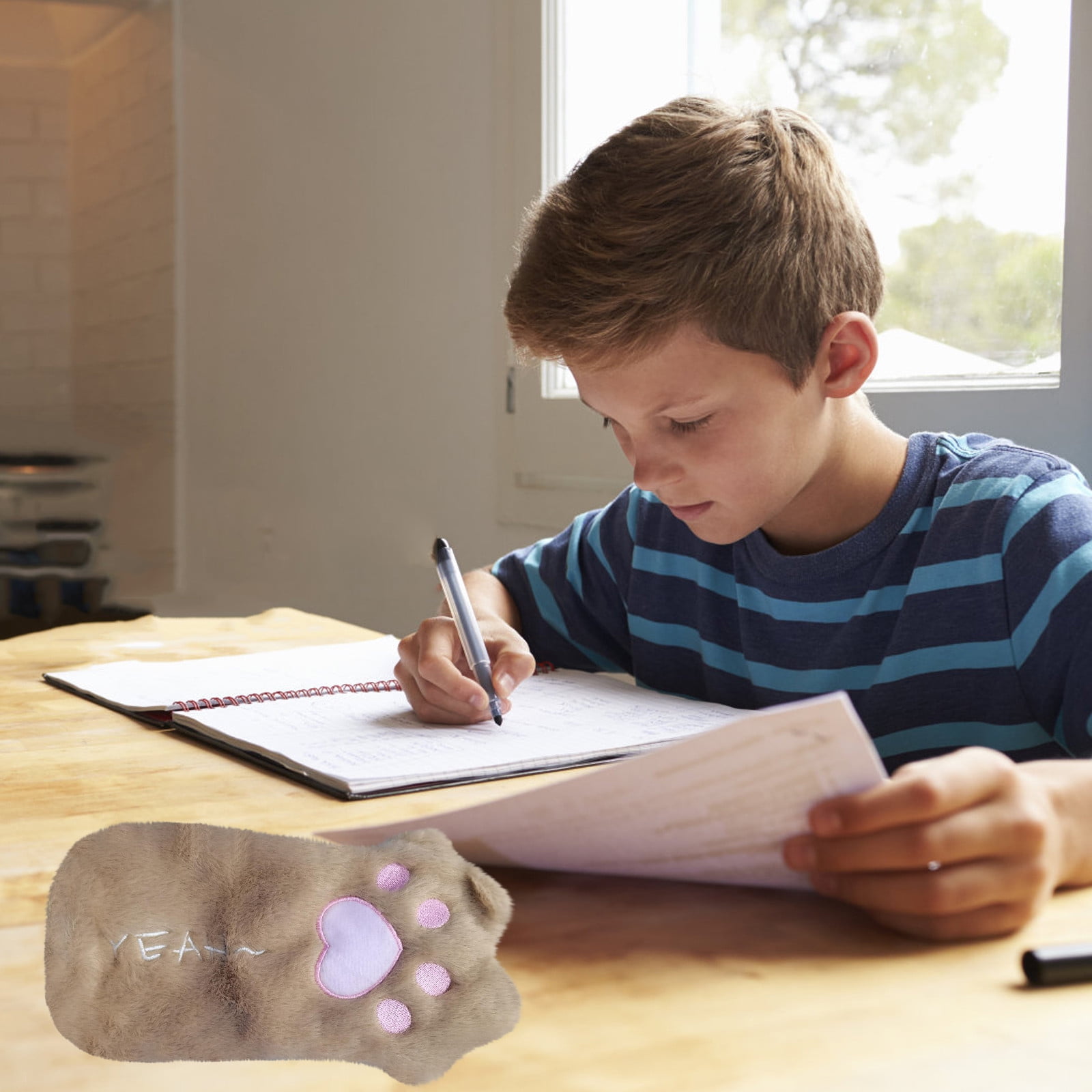 Cute Paw Fabric Pencil Case, Large-Capacity Rectangular Stationery ...