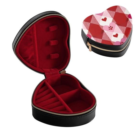 Cute Paw Heart Plaids Valentine PU Leather Heart-shaped Jewelry Box ...