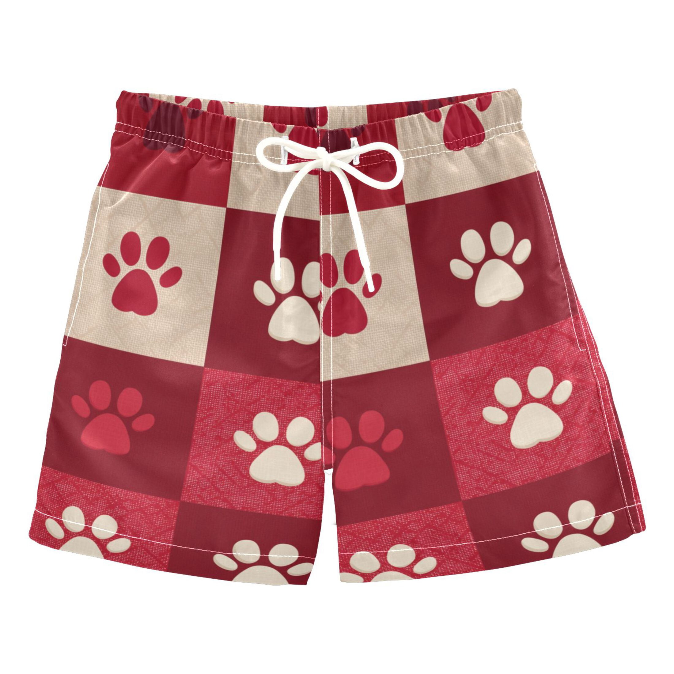 Cute Paw Print in Red Checkerboard Swim Trunks Board Shorts Beach Pants ...