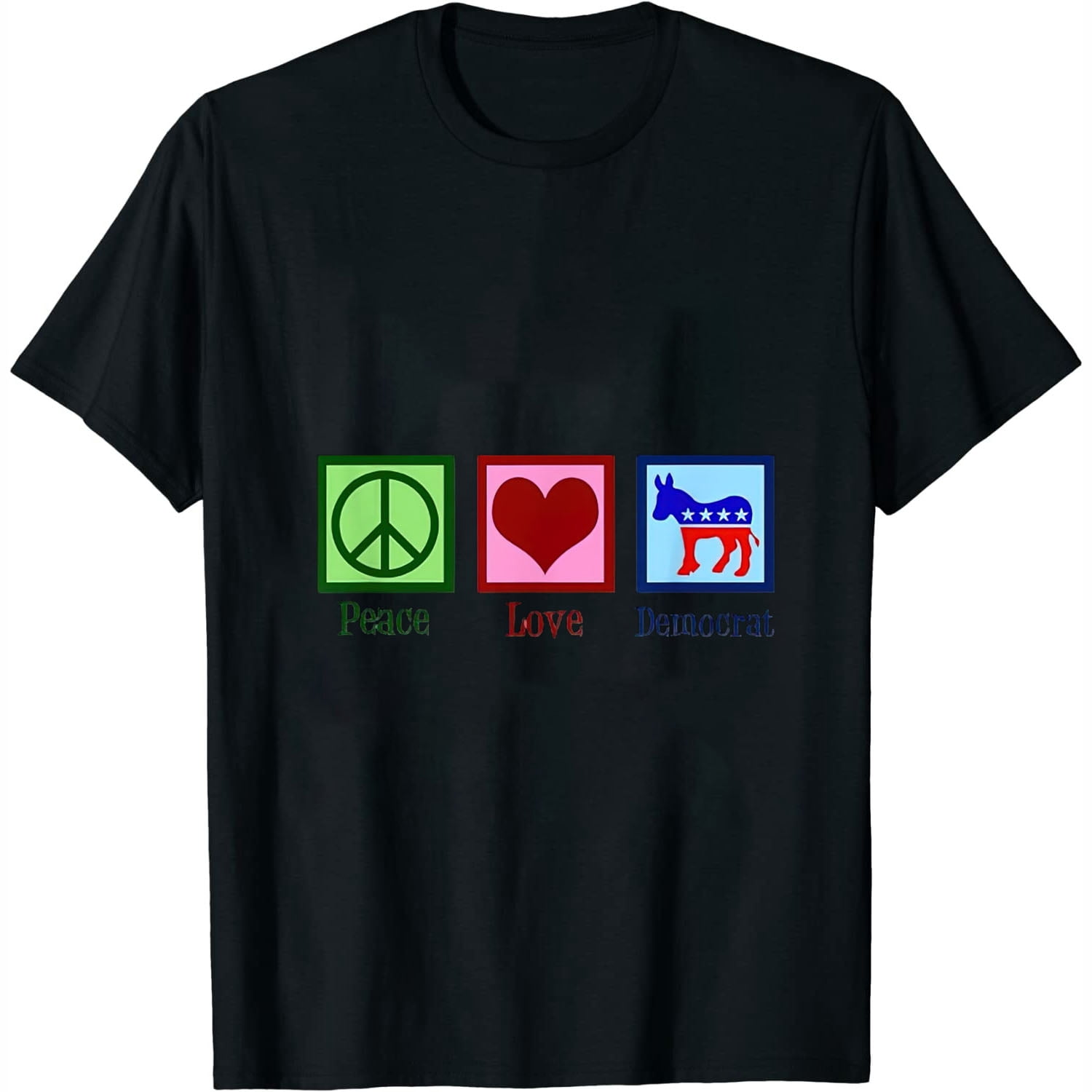 Cute Peace Love Democrat Womens T-Shirt - Democratic Party Donkey Black ...