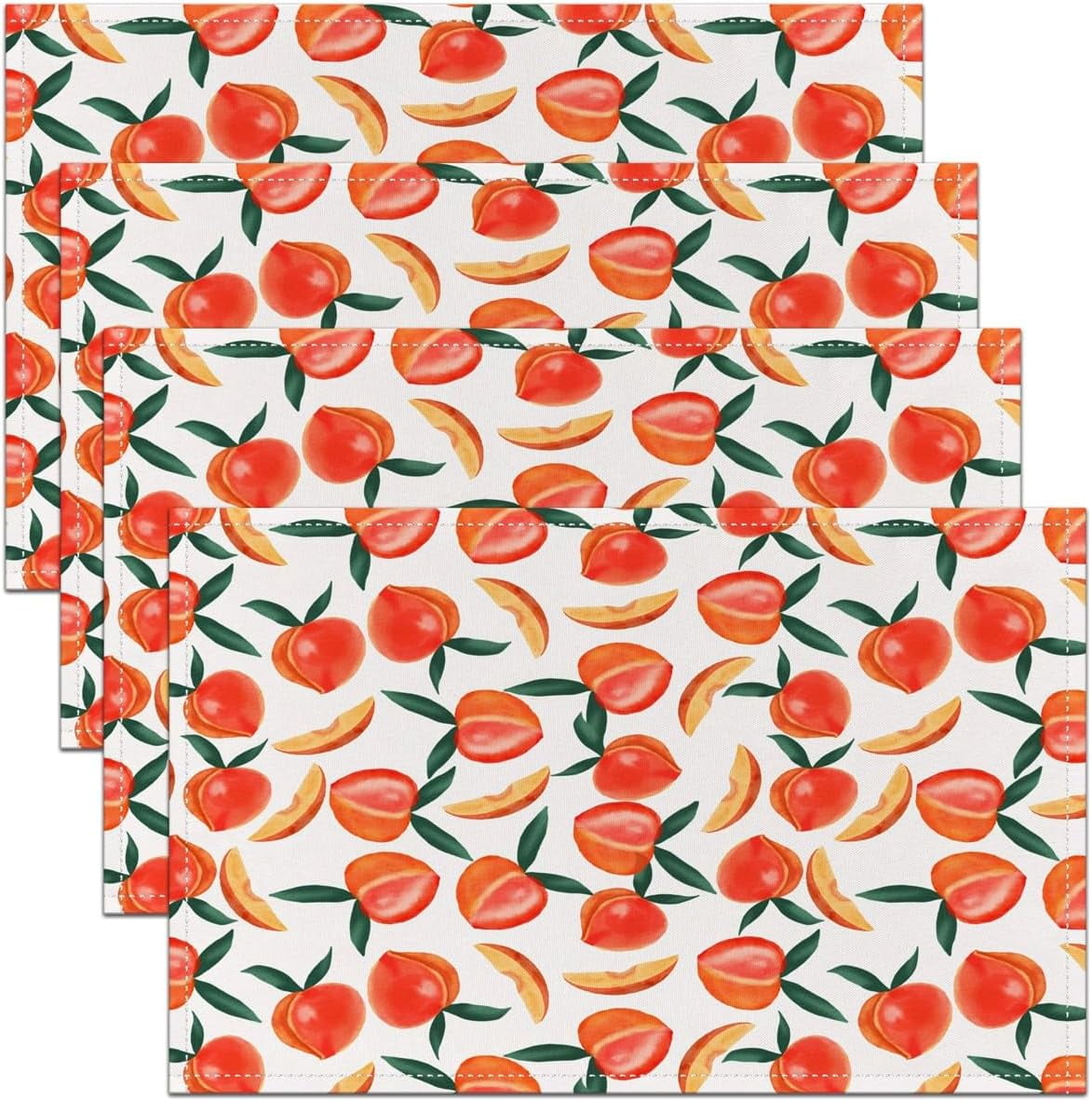 Cute Peach Table Place Mats, Set 18"x12" Summer Fruit Placemats Set of ...