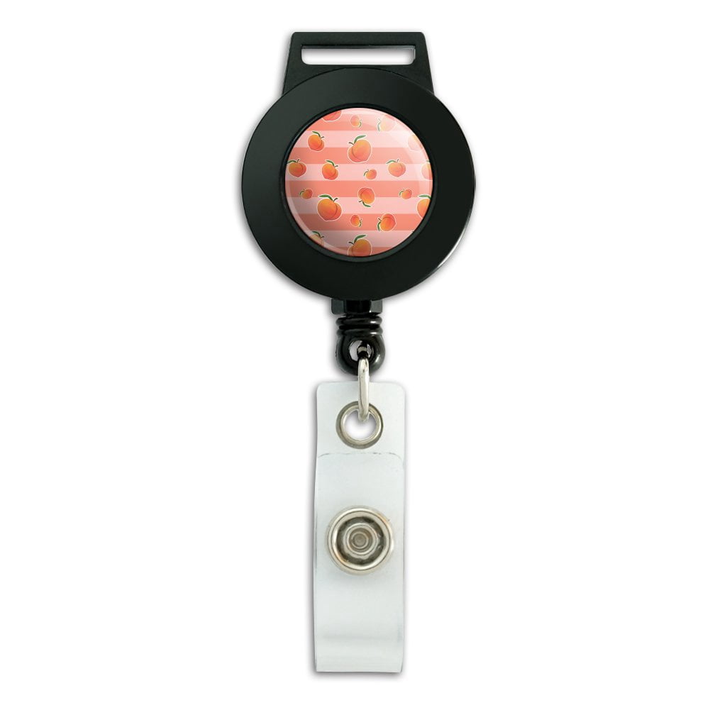 Cute Peaches and Stripes Pattern Lanyard Retractable Reel Badge ID Card ...
