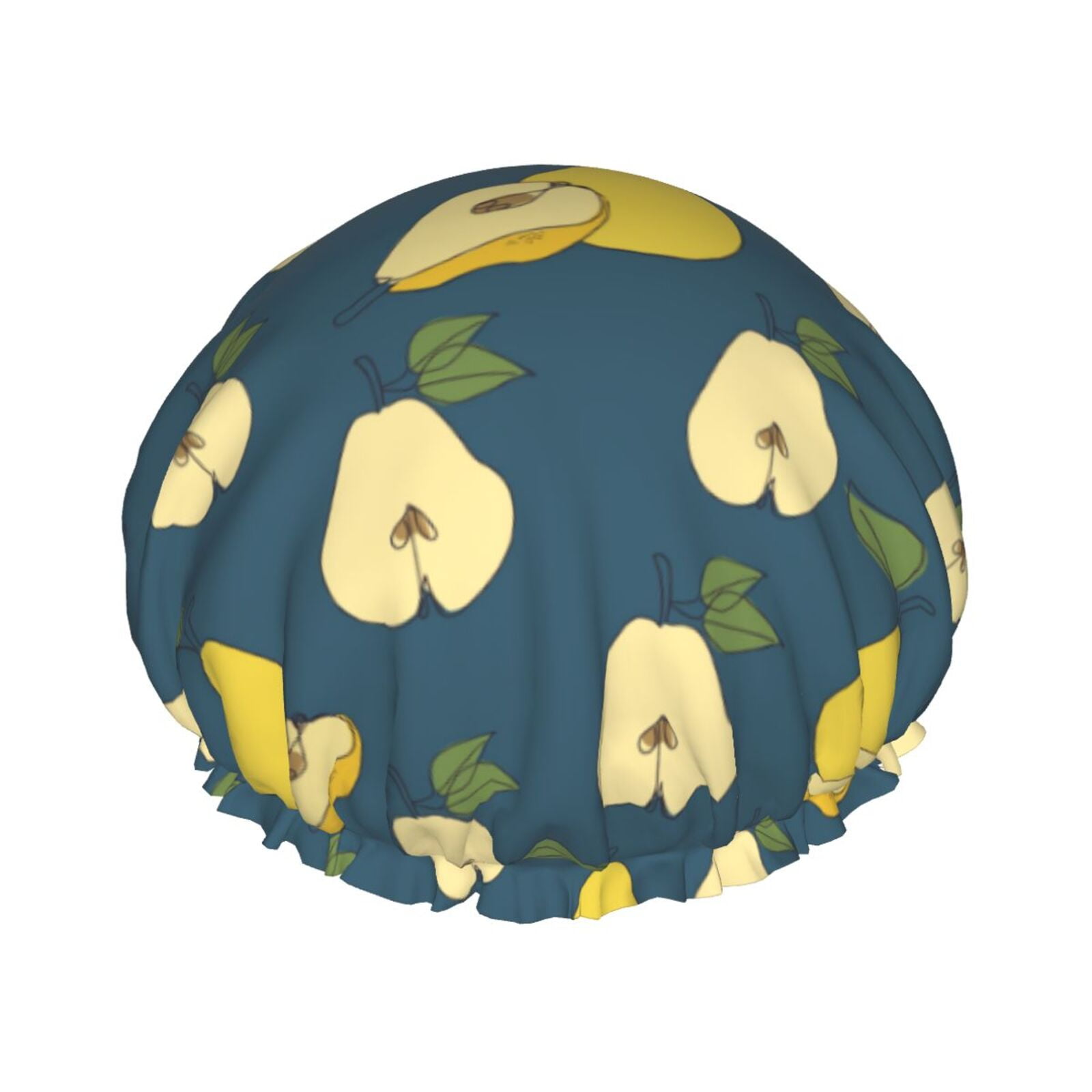 Cute Pear Green Leaves Blue Shower Cap for Women, Double Waterproof ...