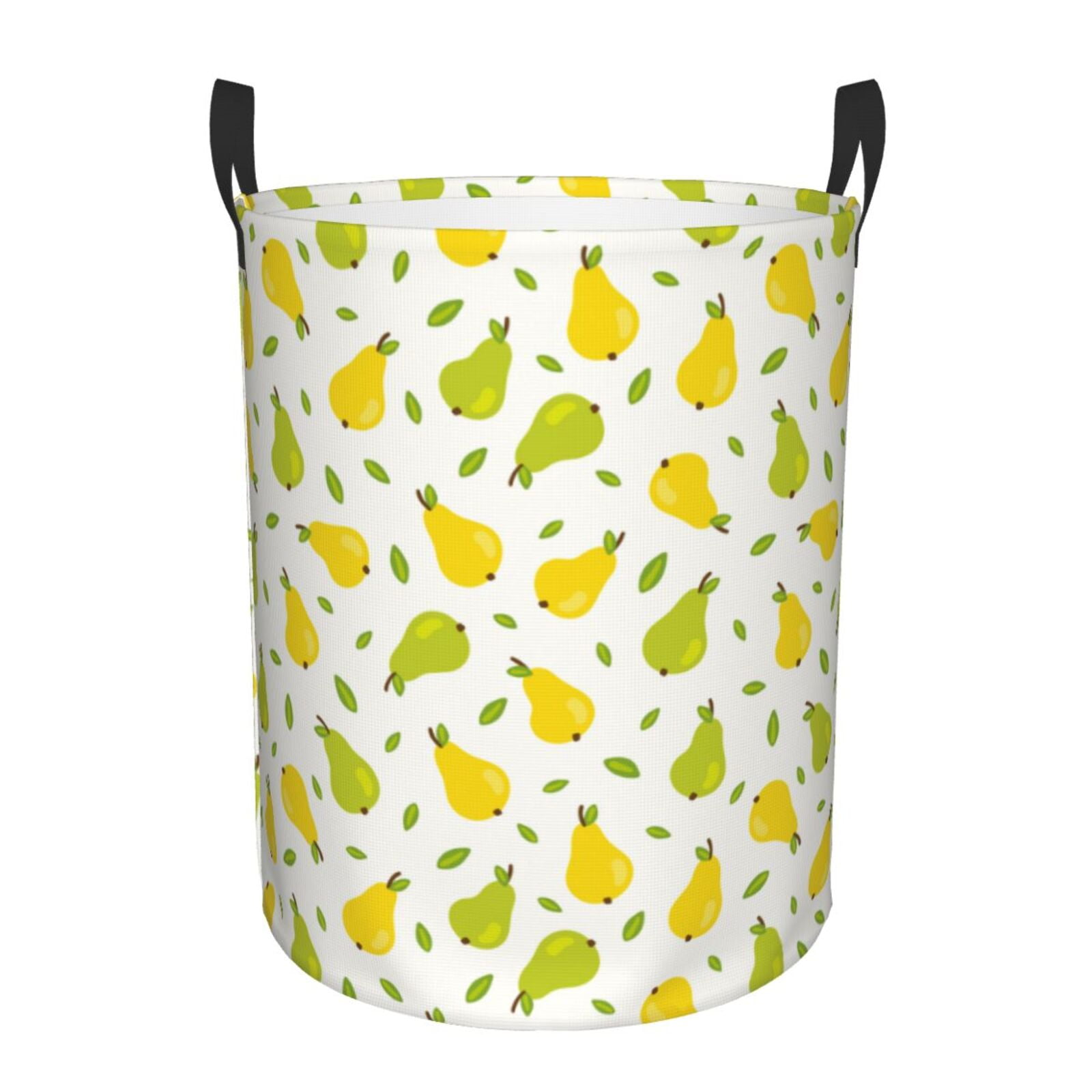 Cute Pear Leaves Round Laundry Basket, Laundry Hamper with Handle ...