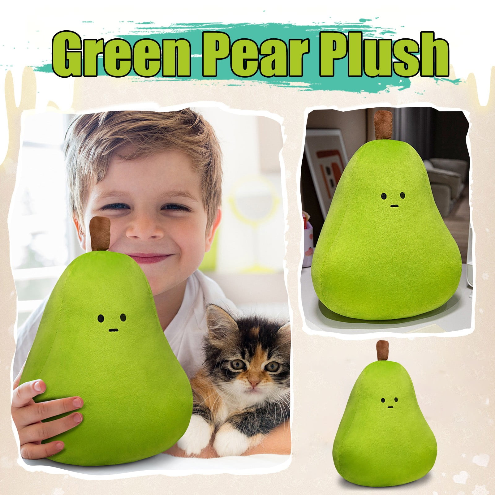 Cute Pear Plush Toy Stuffed Animal, Adorable Fruit Cartoon Doll for ...