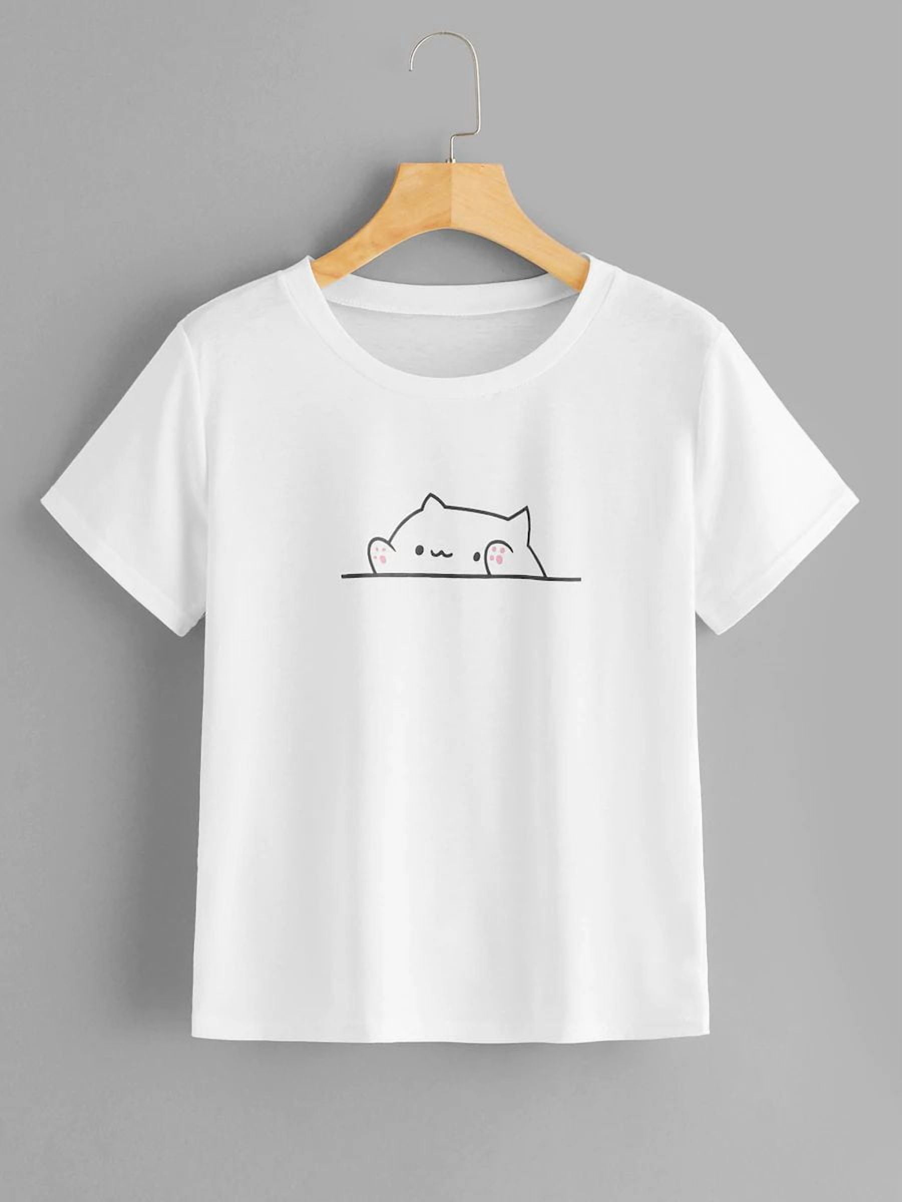 Cute Peekaboo Cat Graphic Tee Minimal Chibi Feline Line Art ...