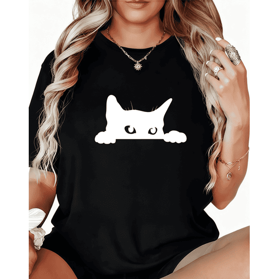 Cute Peeking Black Cat White Graphic Tees Print Tshirt Shirts S ...