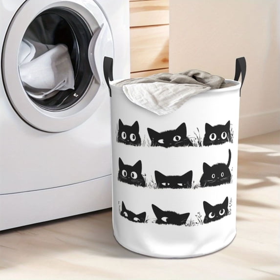 Cute Peeking Black Cats Pattern Laundry Hamper Portable Storage Hamper ...