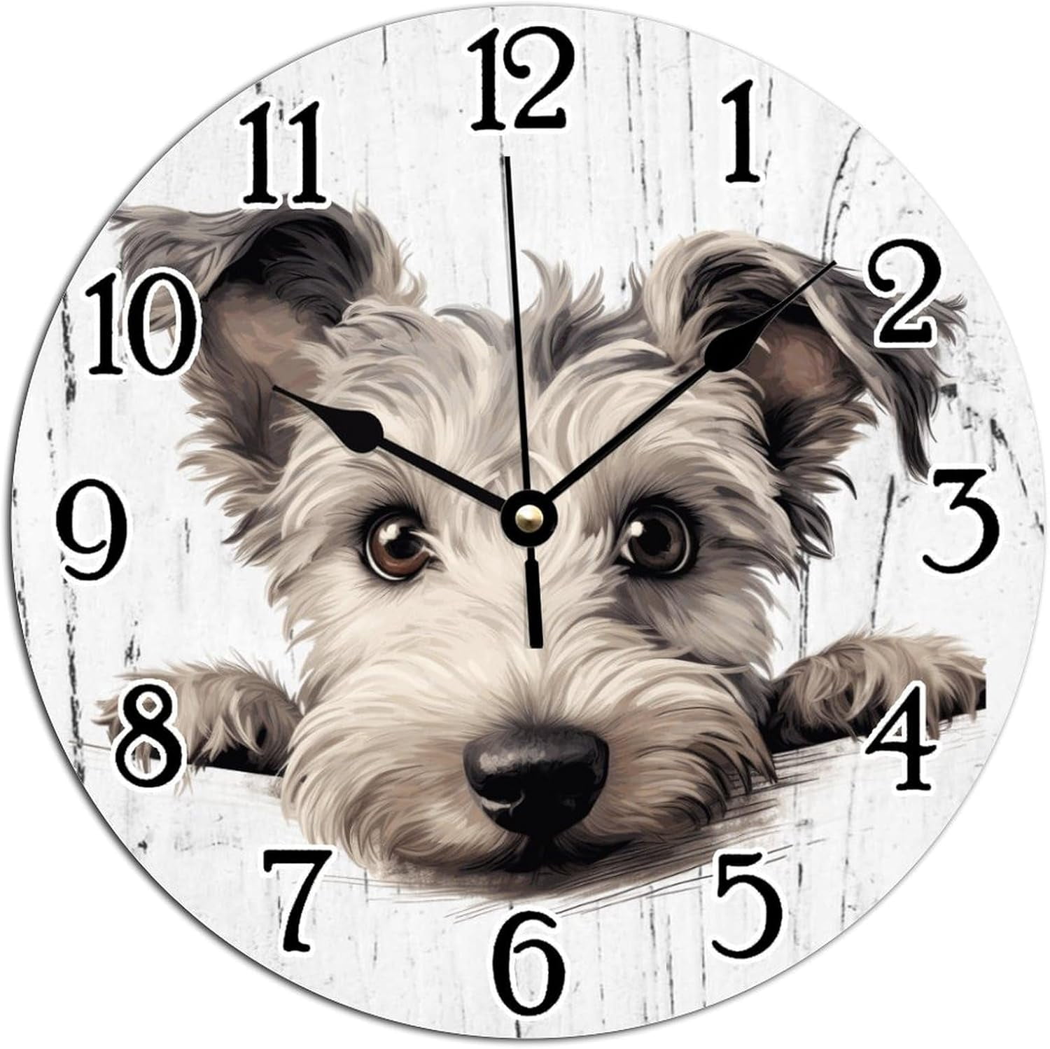 Cute Peeking Dog Puppy Wall Clock Battery Operated Silent Round PVC 10× ...