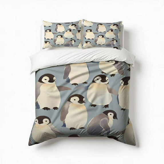Cute Penguin Bedding Set 3 Pcs Soft Microfiber Quilt Cover For Bedroom ...