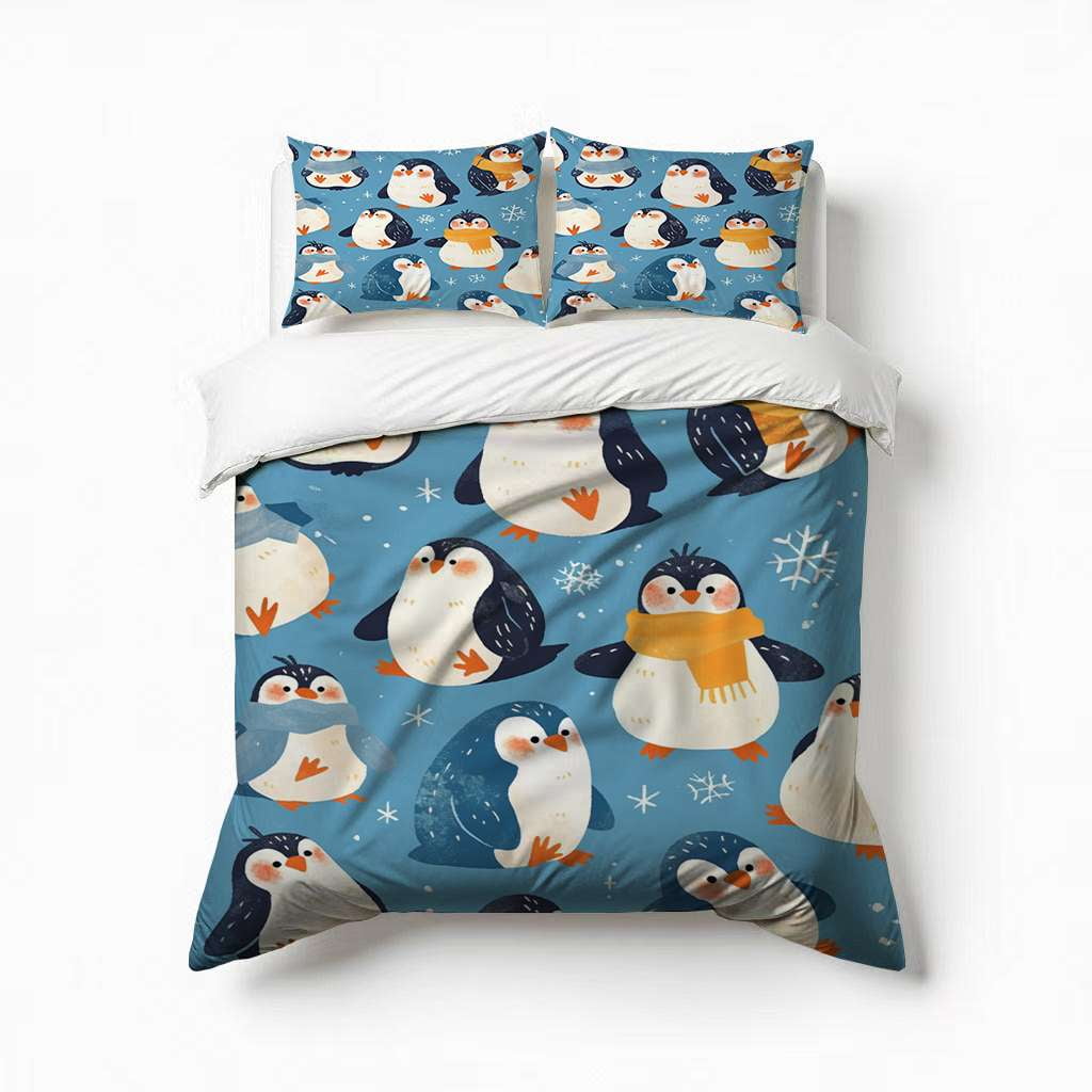 Cute Penguin Bedding Set 3 Pcs Soft Microfiber Quilt Cover For Bedroom ...