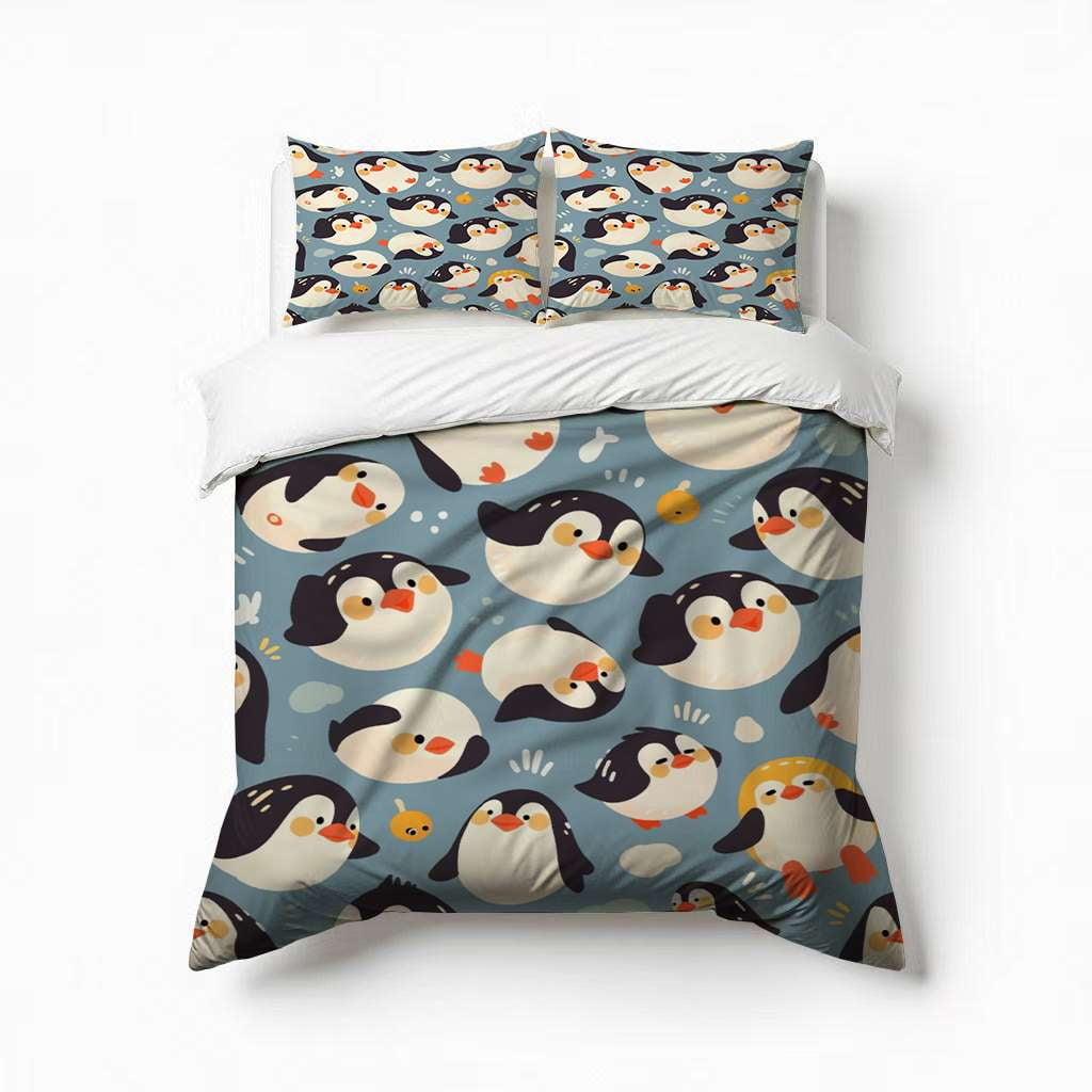 Cute Penguin Bedding Set 3 Pcs Soft Microfiber Quilt Cover For Bedroom ...