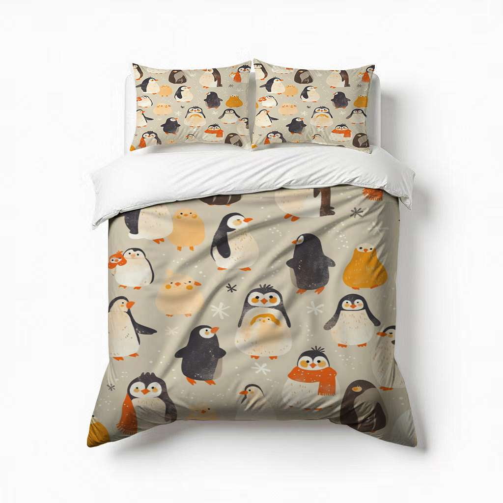 Cute Penguin Bedding Set 3 Pcs Soft Microfiber Quilt Cover For Bedroom ...