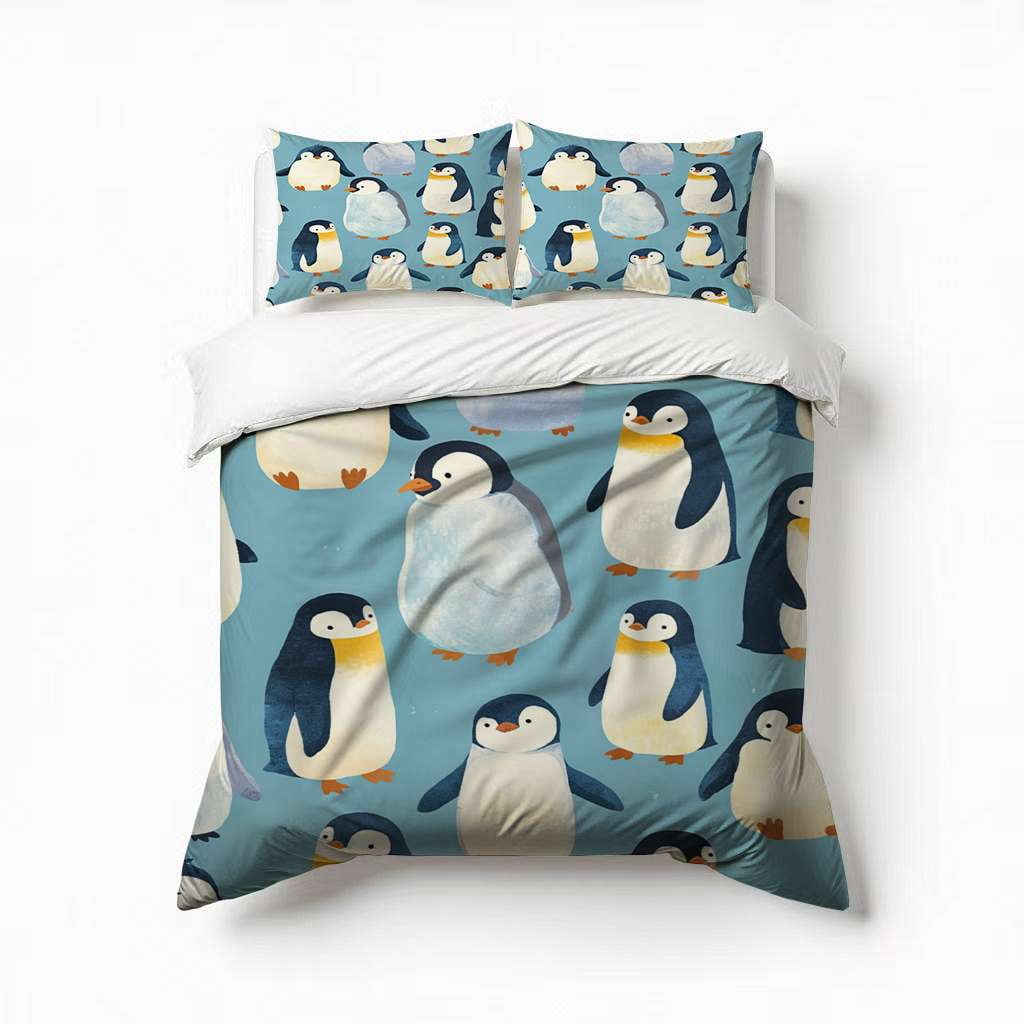 Cute Penguin Bedding Set 3 Pcs Soft Microfiber Quilt Cover For Bedroom ...