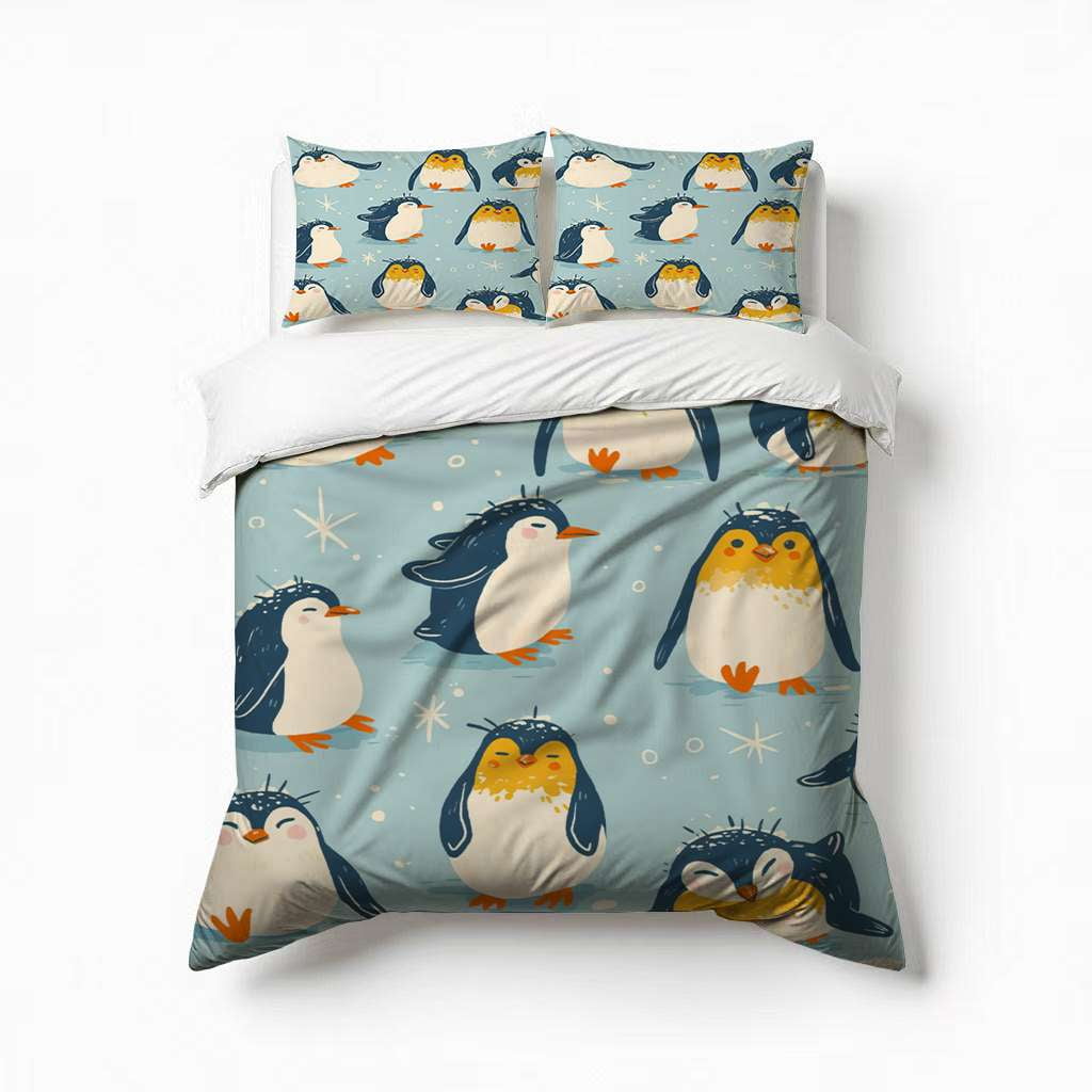 Cute Penguin Bedding Set 3 Pcs Soft Microfiber Quilt Cover For Bedroom ...