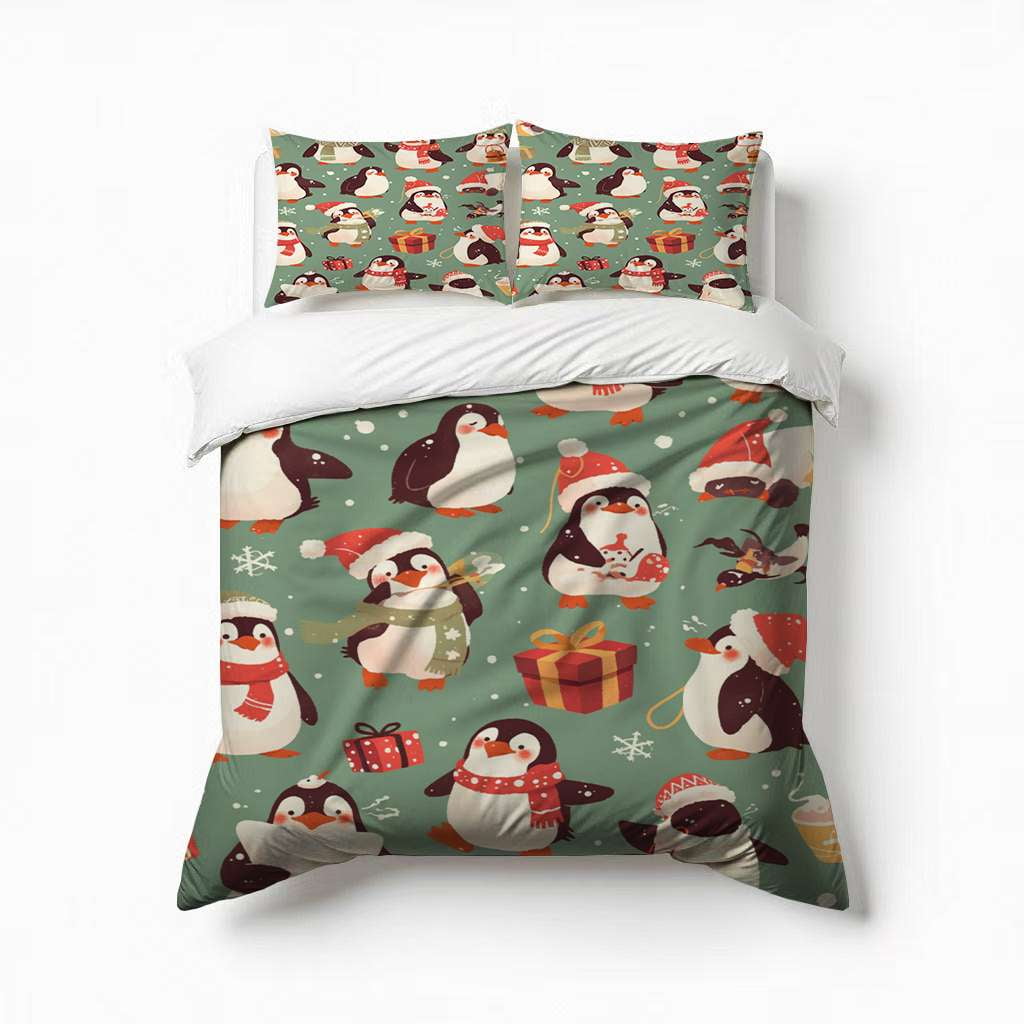 Cute Penguin Bedding Set 3 Pcs Soft Microfiber Quilt Cover For Bedroom ...
